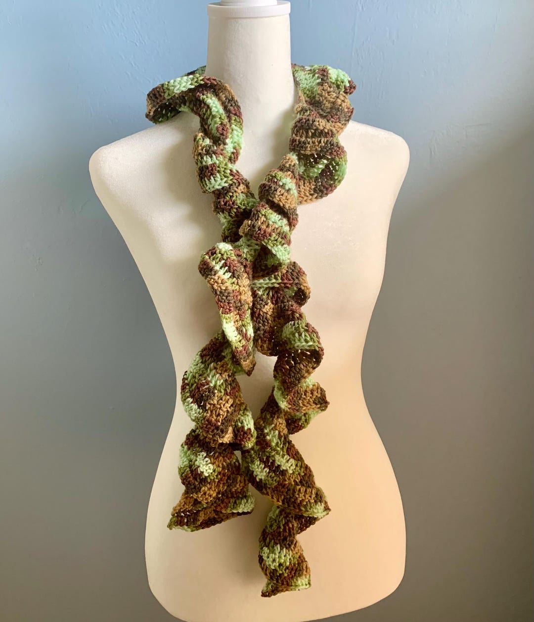 Ruffle Scarf, Potato Chip Scarf, Frilly Knit Scarf, Crocheted Ribbon ...