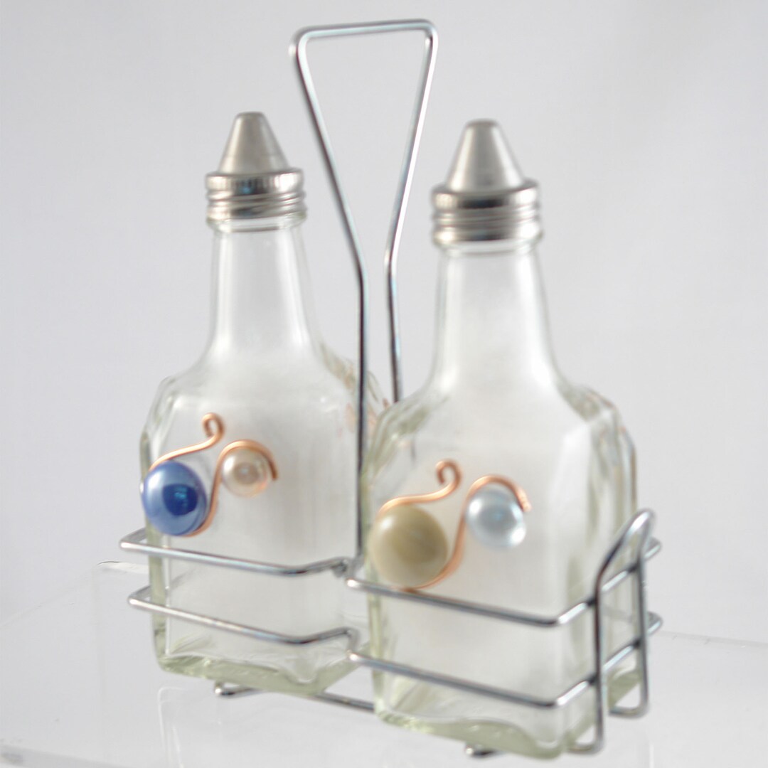 Glass Condiment Cruet Set, Cruet Set With Caddy, Cruet Bottles, Beaded ...