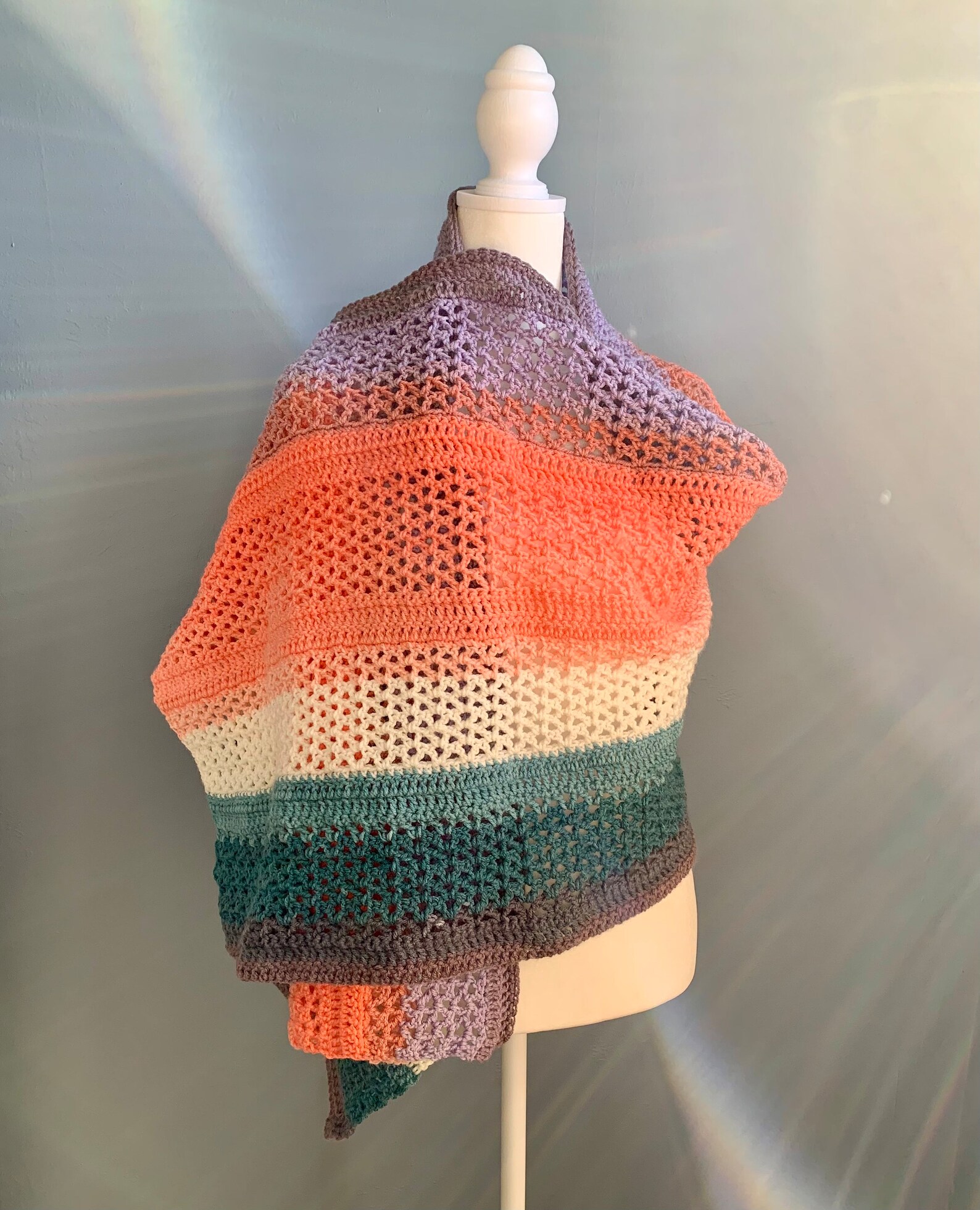 Open Weave Wrap, Knit Shawl, Multi Color Wrap, Church Wrap, Boho Shawl ...