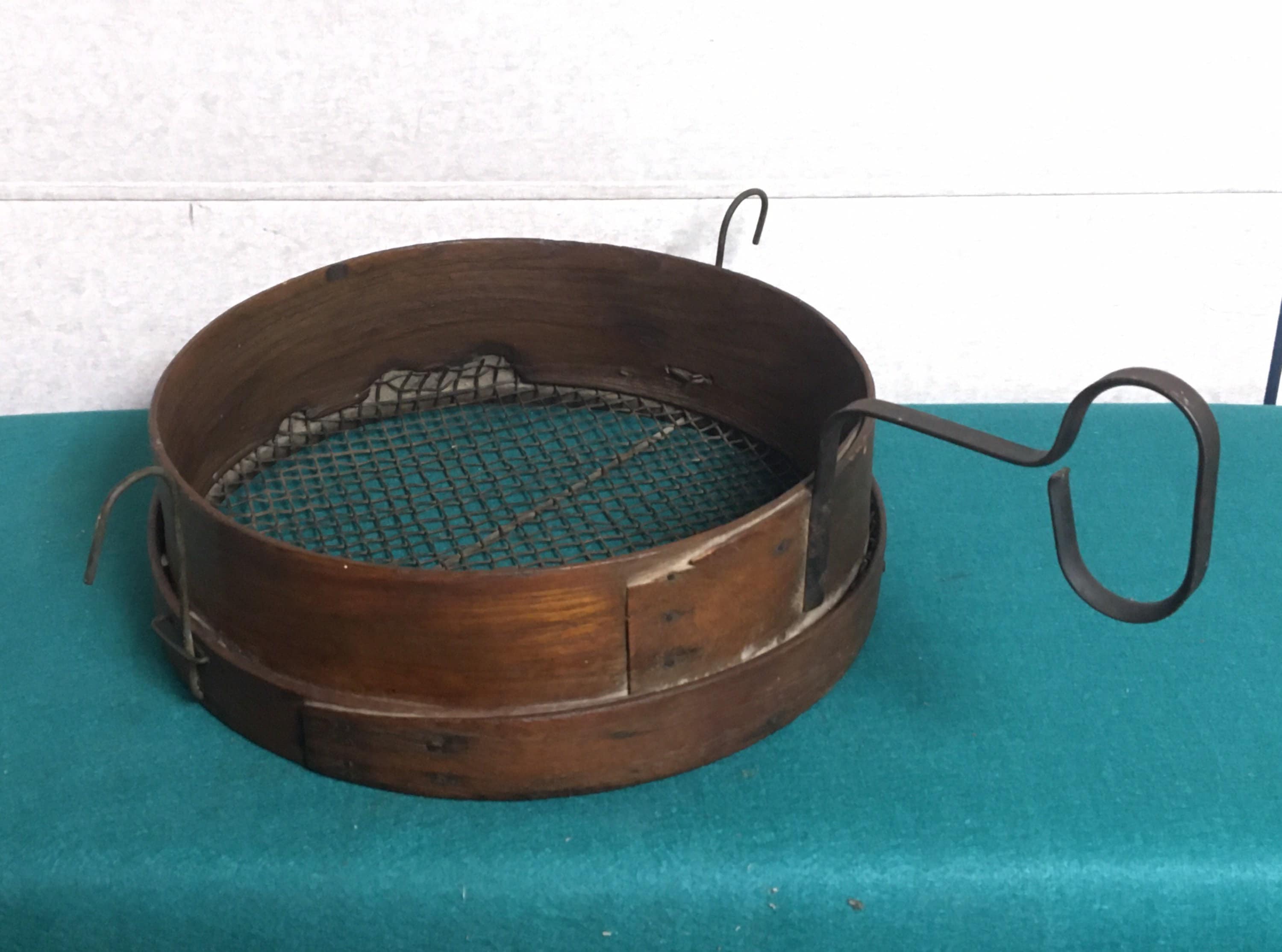 Antique Bentwood Grain Sifter With Cast Iron Handle, Primitive Sieve