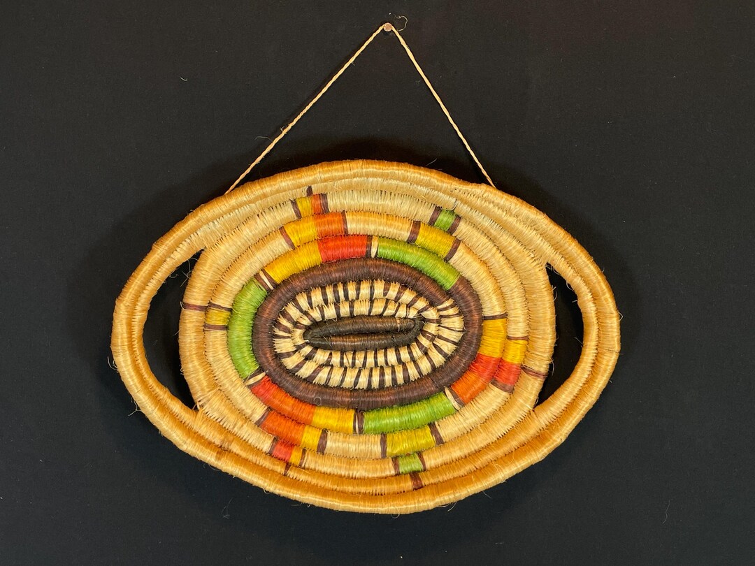 Straw Coil Wall Basket With Handles, Tribal Folk Art - Etsy