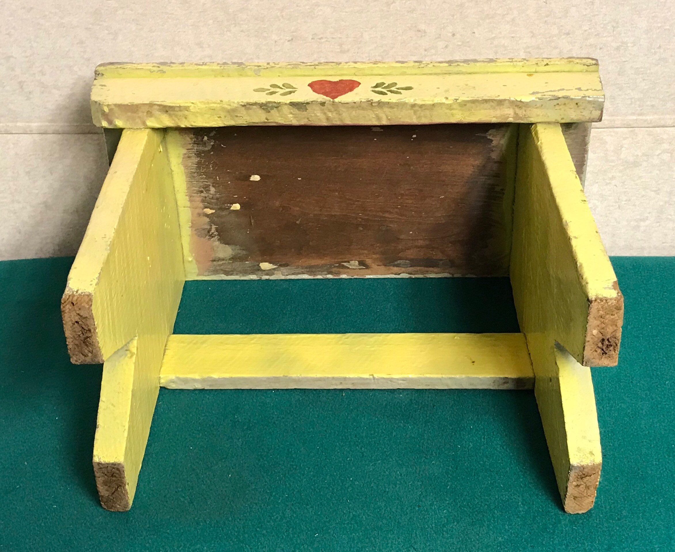 1950's Handmade, Yellow Painted, Shabby Wooden Step Stool, Foot Stool ...
