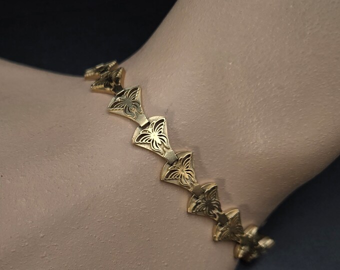 14K Gold Filigree Butterfly Link Bracelet - Etsy