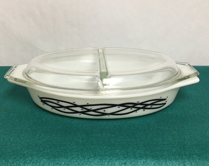 Pyrex Divided Baking Dish, Black Barbed Wire Pattern, With Clear Glass ...