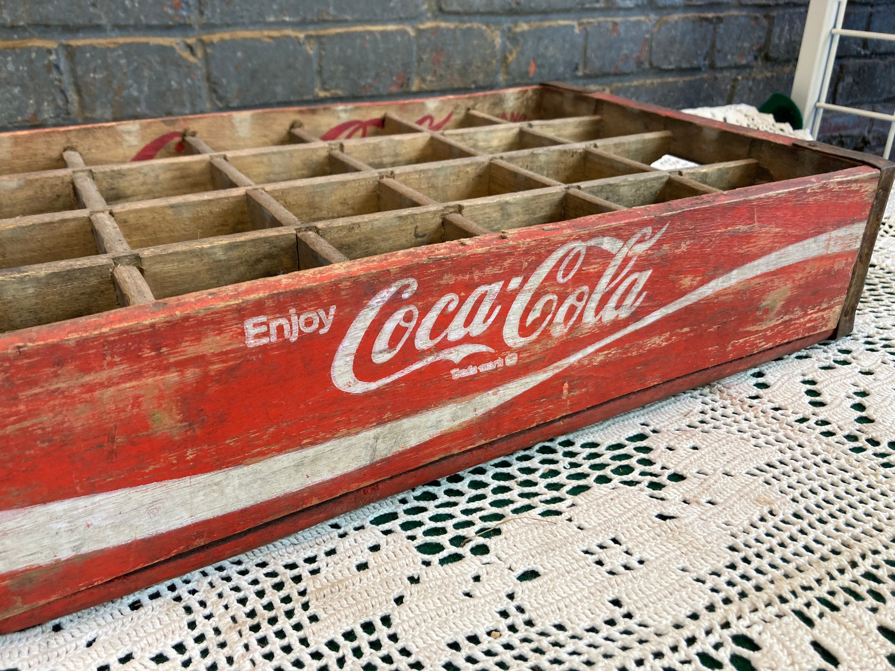 1971 Red Coke Wooden Coke Crate with dividers Coca Cola Advertising ...