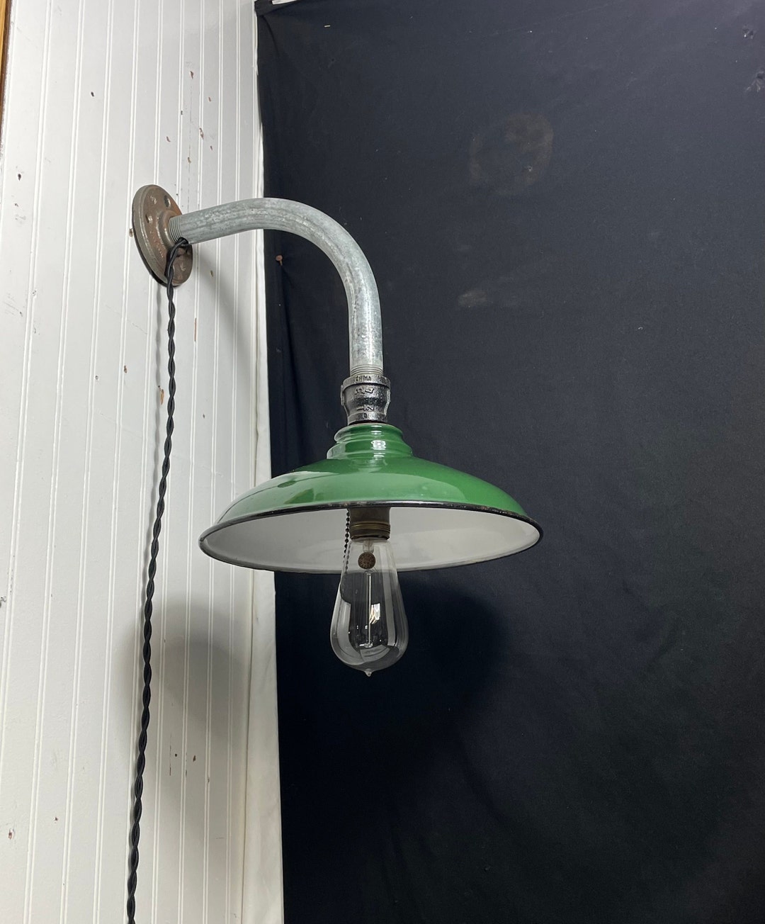 1950's Benjamin Original Green Porcelain Barn Light Fixture Electric ...