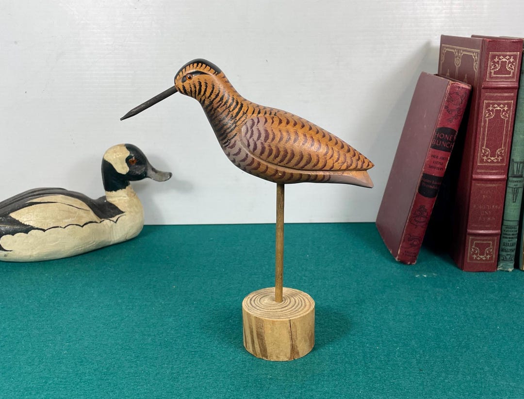 Hand Carved Wooden Sandpiper, Long Billed Sandpiper, Handcrafted Bird ...