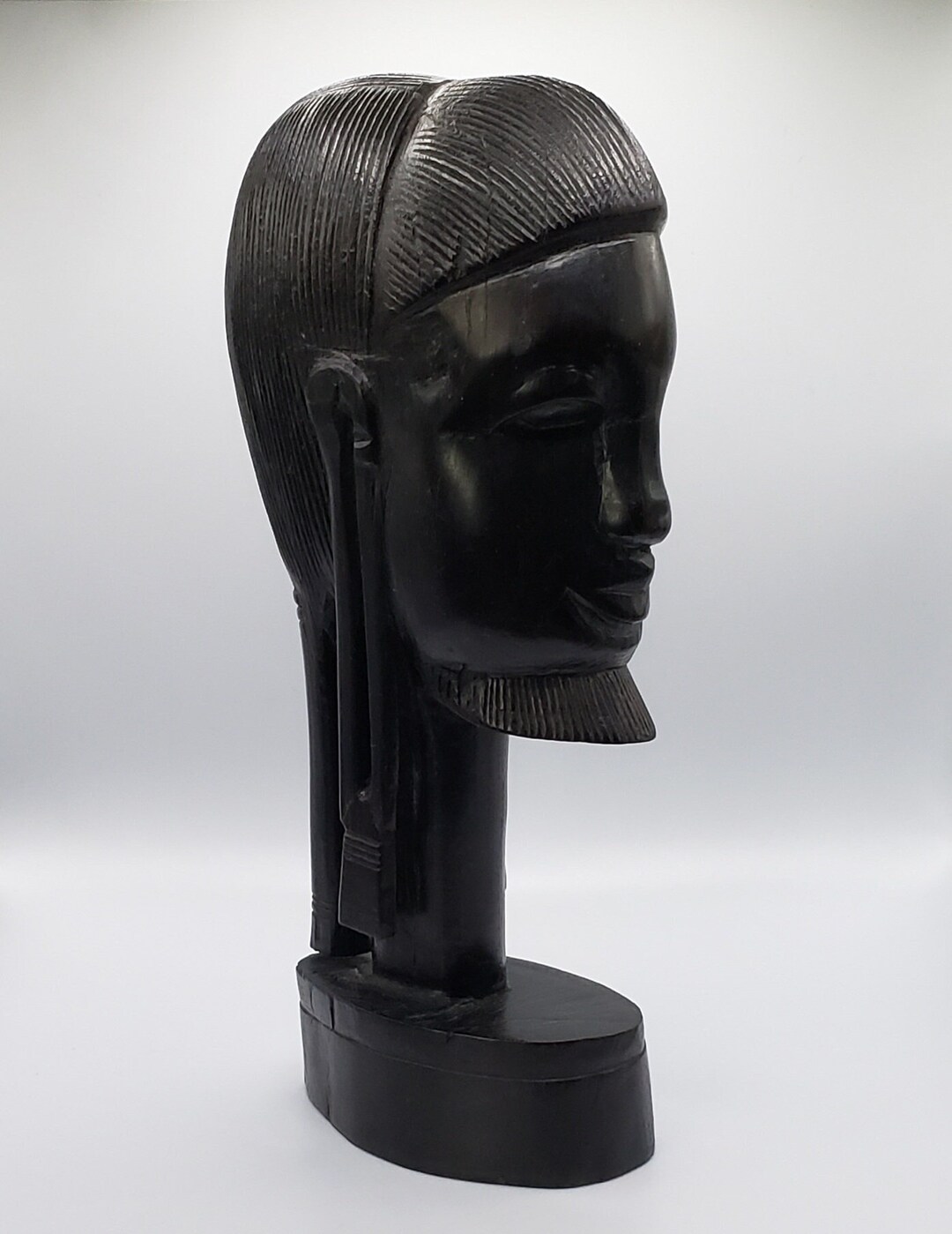 Hand Carved African Male Bust, Ebony Wood Sculpture, Handcrafted Tribal ...