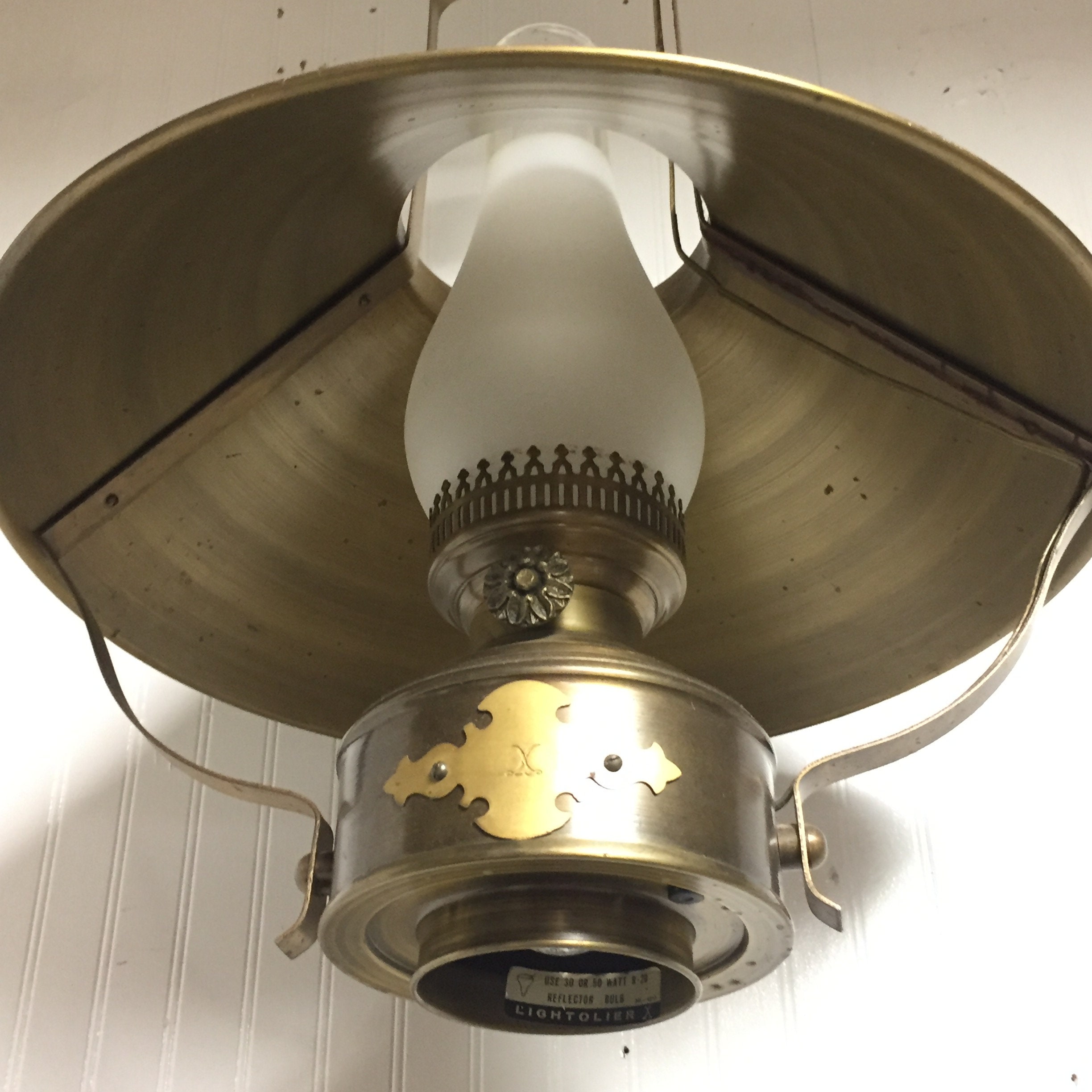 Mid Century Lightolier Brass Tone Hanging Electric Hurricane Light with ...