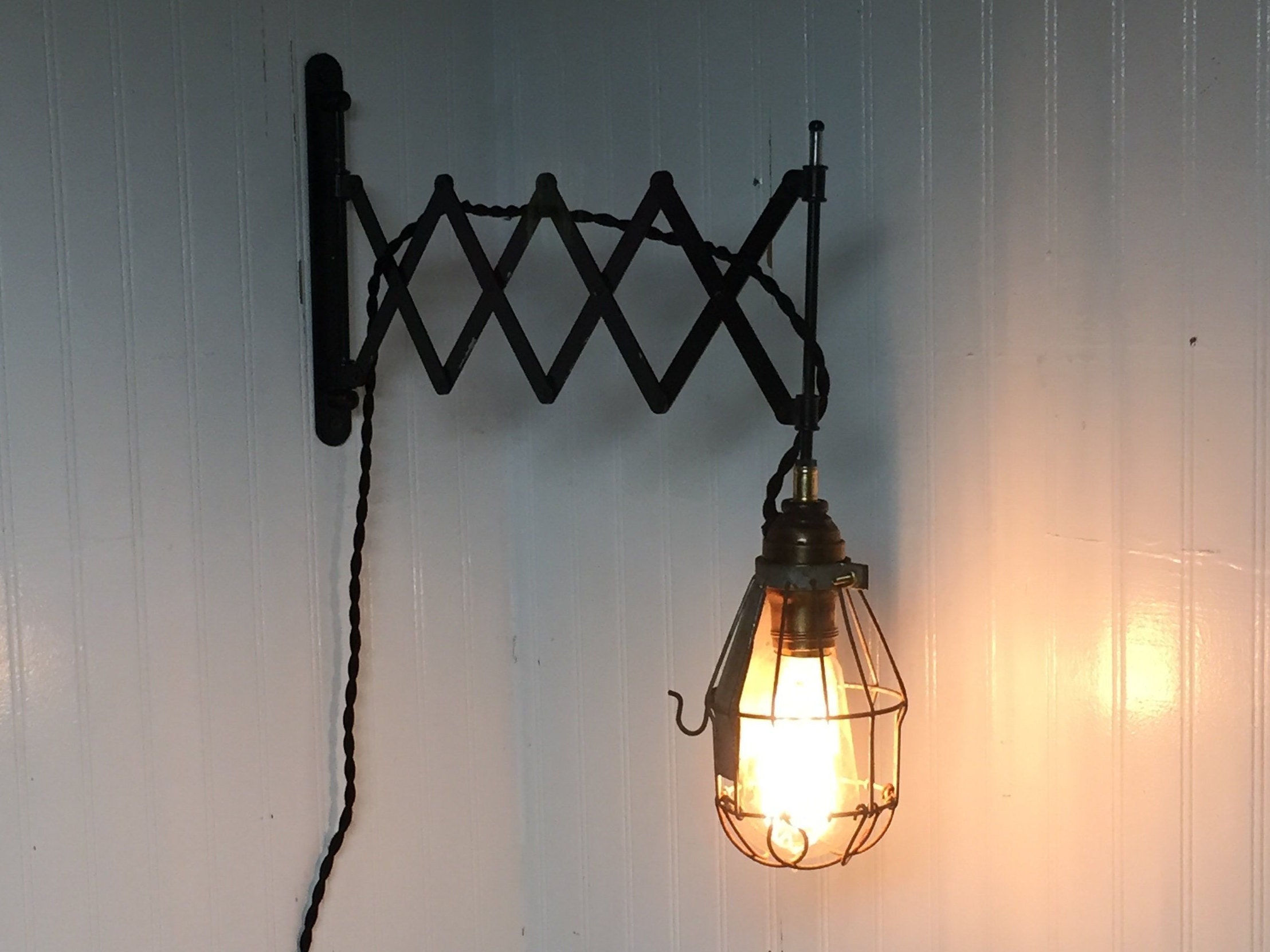 Industrial Articulating Scissor Wall Light, Scissor Cage Light, Vintage ...