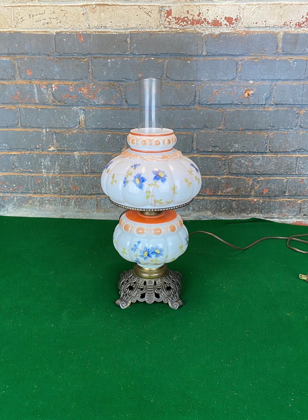 A Beautiful Vintage Victorian Hurricane Table Lamp, Electrified Hand ...