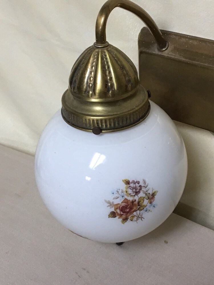 Double Arm Wall Sconce, MCM Vanity Light Fixture, Painted Floral Glass ...