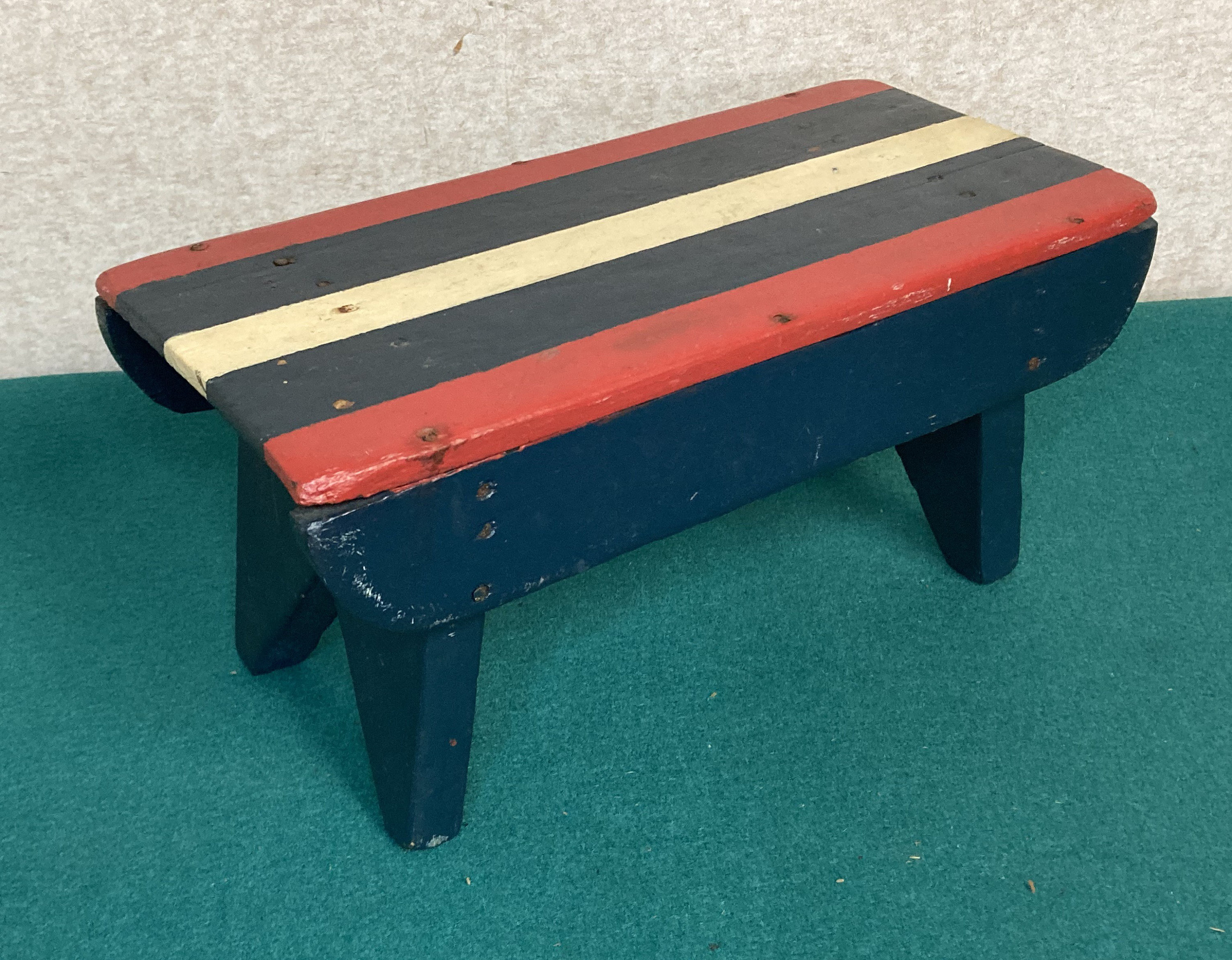 1960's Handmade Wooden Stepstool, Red, White, and Blue Homemade Step Stool