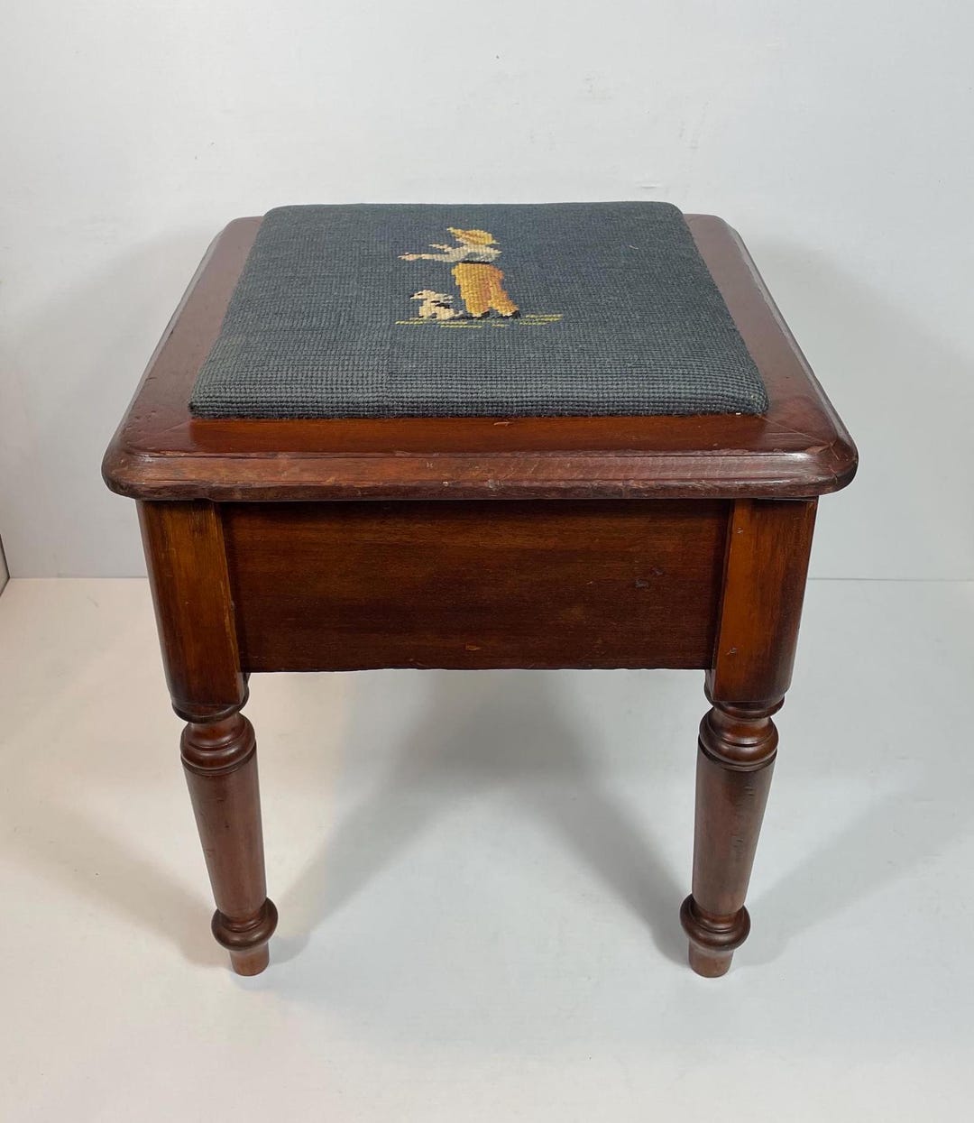 Unique Antique Wooden Needlepoint Stool Shoe Shine Stool With Hinged ...