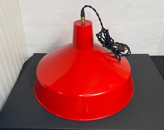 Industrial Plug in Red Metal Hanging Pendant Light With Braided Power ...