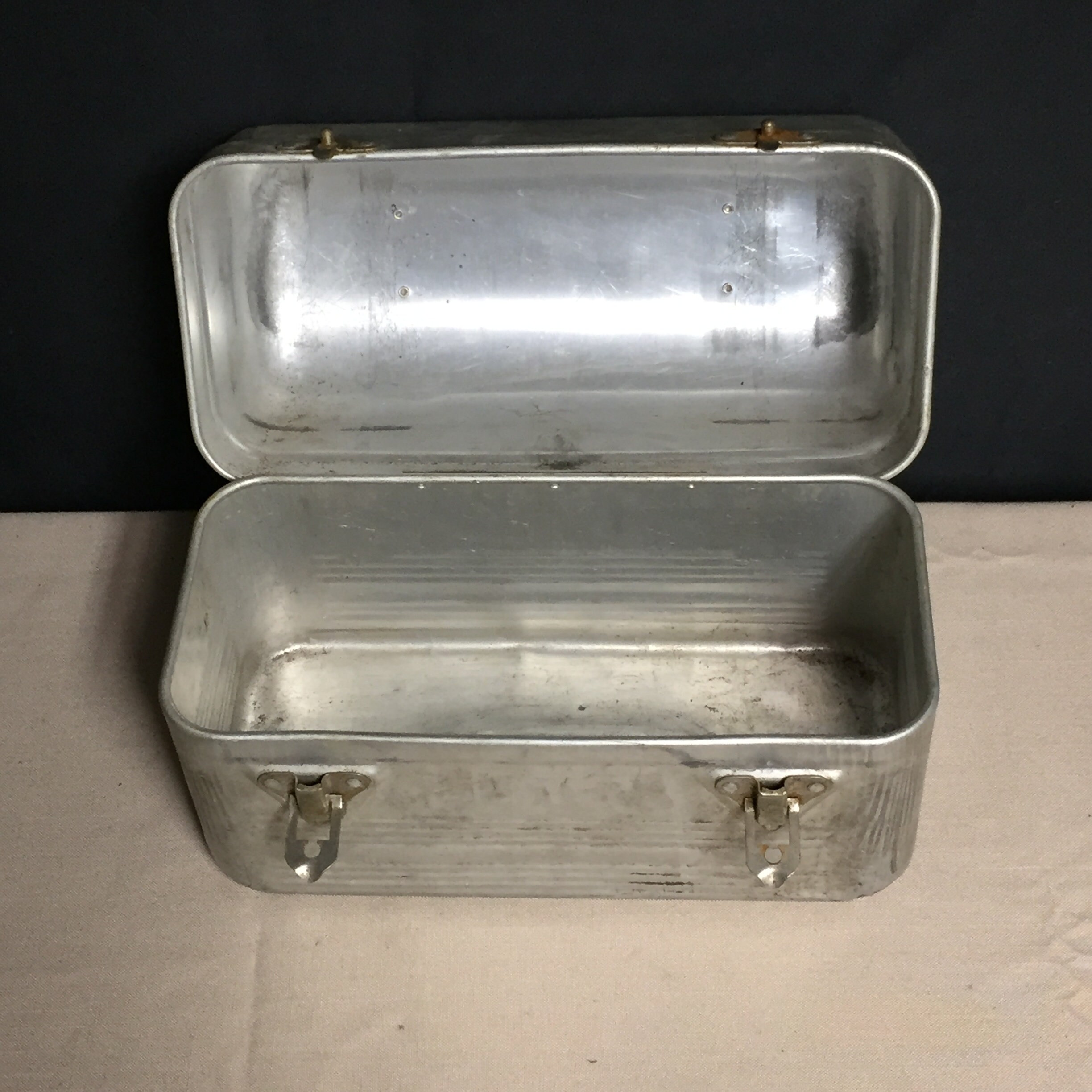 Vintage Primitive Aluminum Lunch Box With Leather Handle, SANIT-KIT Non ...