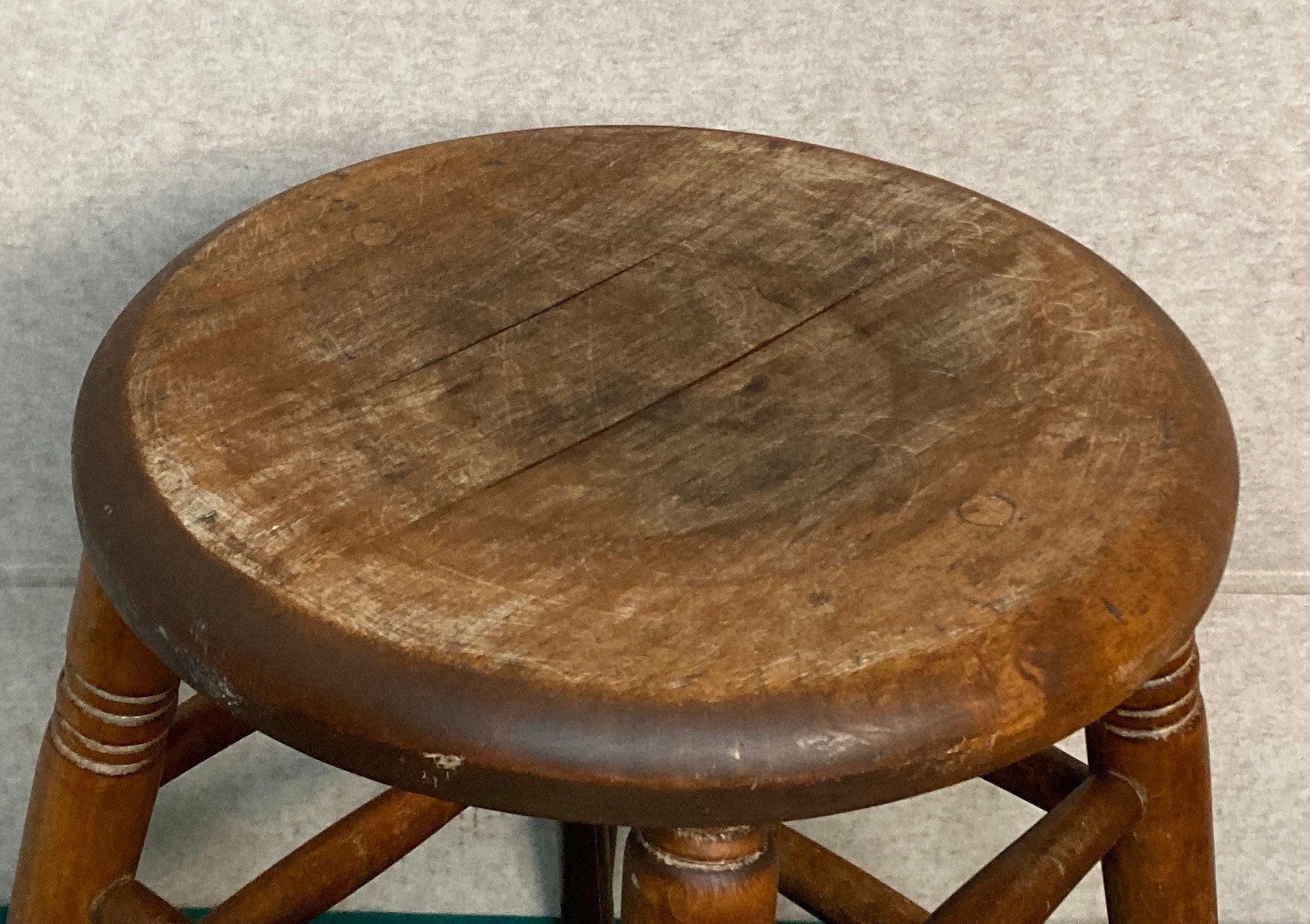 1940’s Bent Bros. 18 Wooden Farm Stool with Round Seat, Primitive ...