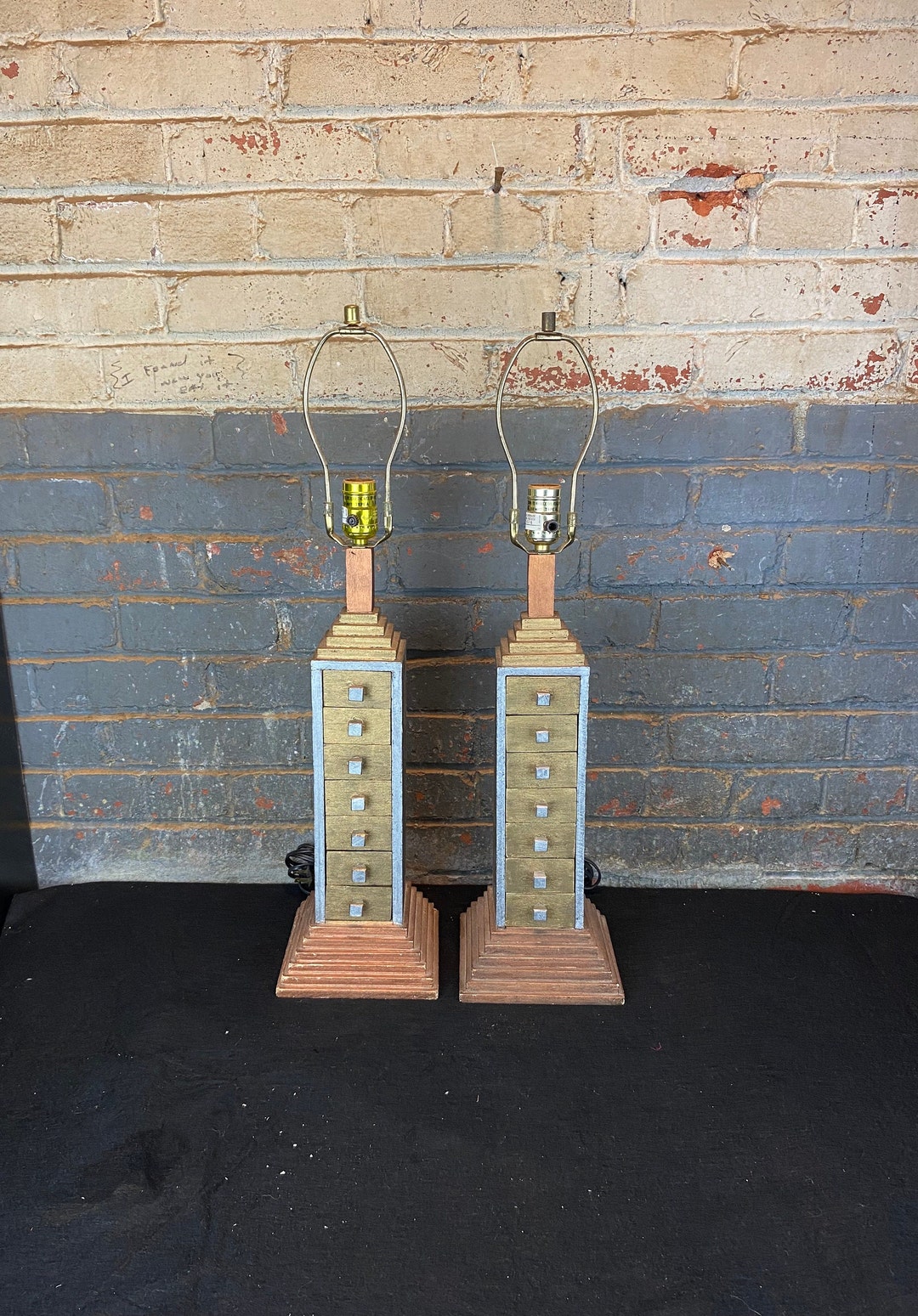 Vintage Pair of Wooden Cubby Drawers Table Lamps, Handmade Cubbies - Etsy