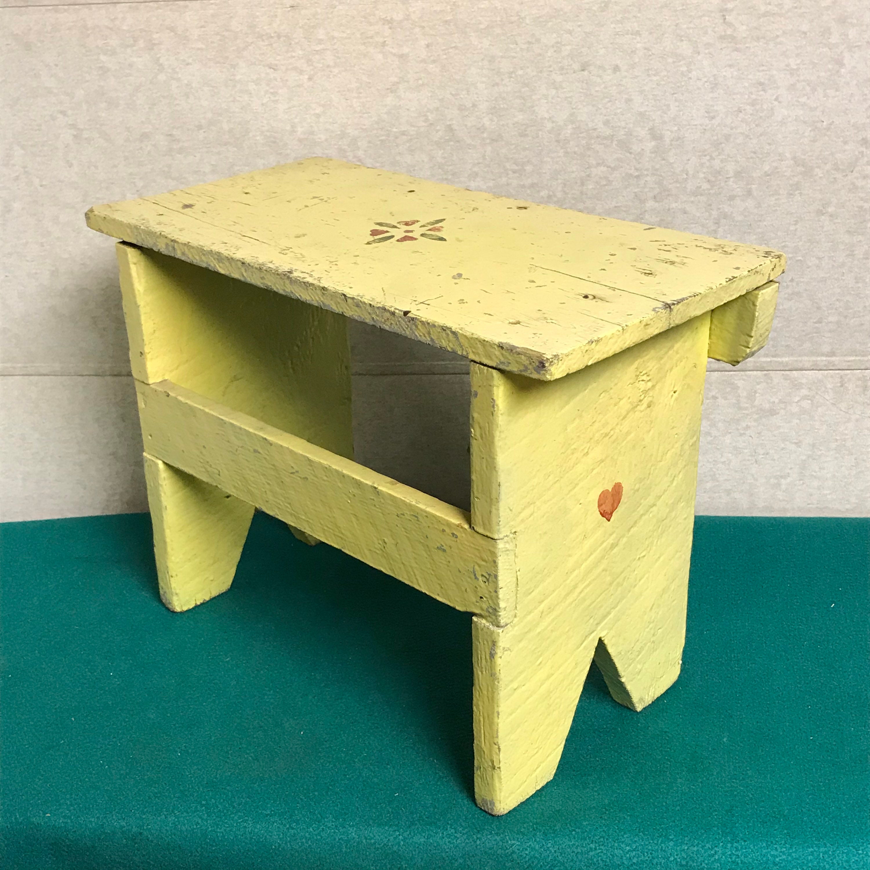 1950's Handmade, Yellow Painted, Shabby Wooden Step Stool, Foot Stool ...