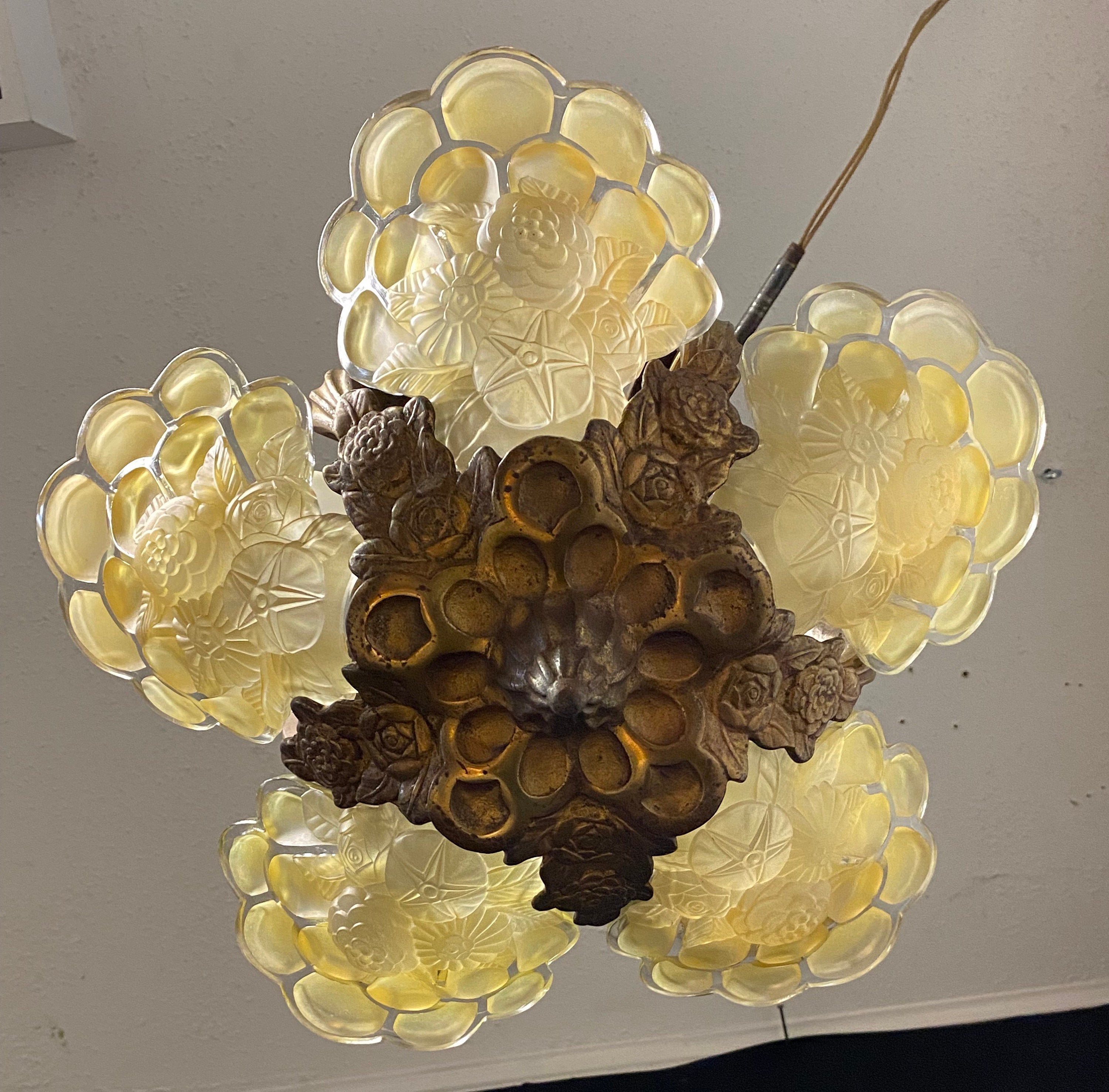 Art Deco, Reuben Haley Martele 5 Slip Shade Hanging Light, Consolidated ...