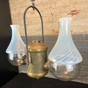 Antique Angle Lamp Co. NY Brass Two Arm Hanging Oil Kerosene - Etsy