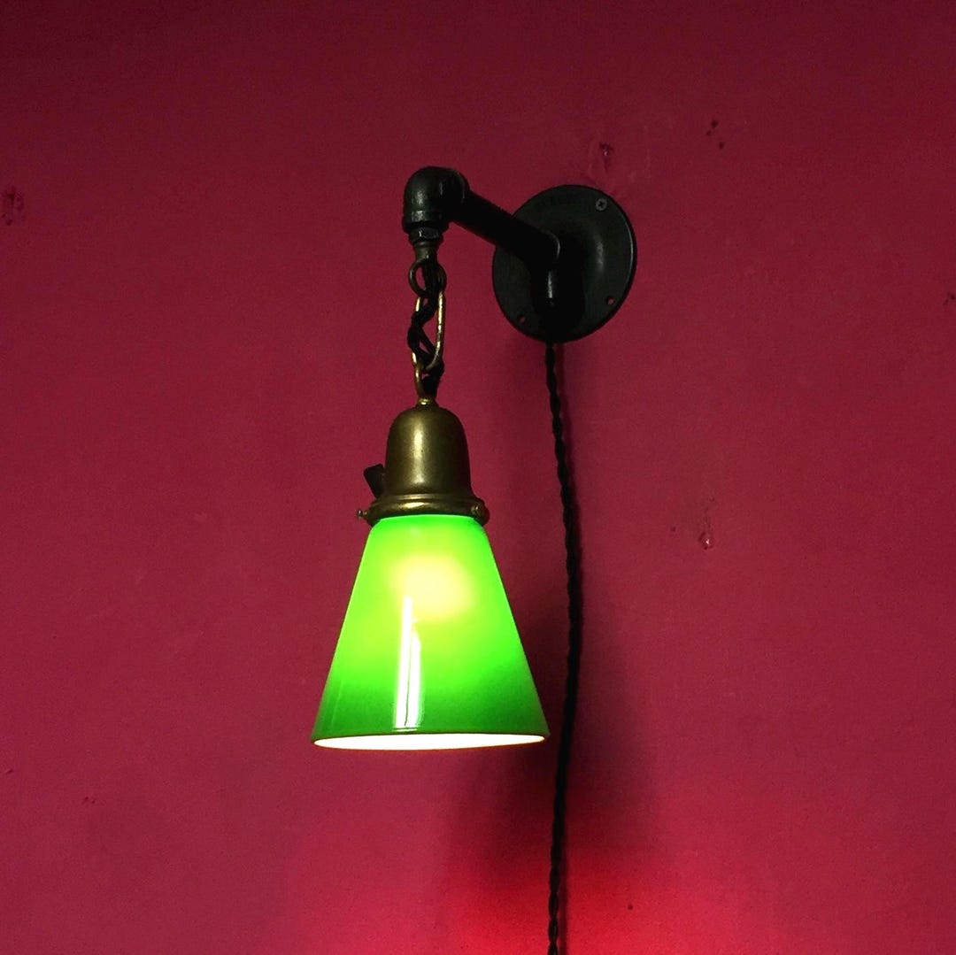 Old Original Green Glass Barn Light Fixture Electric Wall Sconce ...