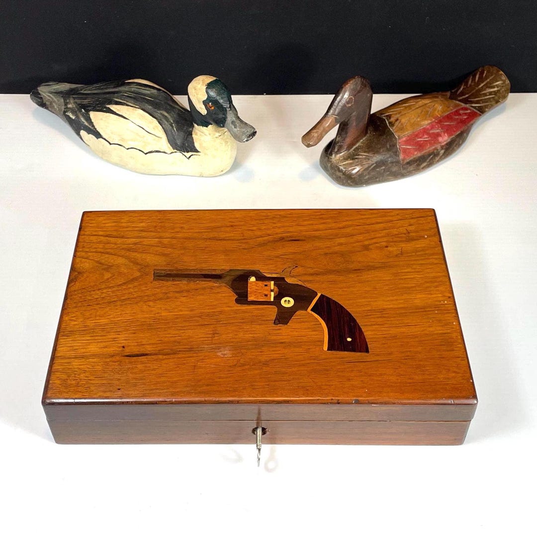 Hand Made Locking Wooden Gun Storage Box, Hand Carved Inlayed Gun ...