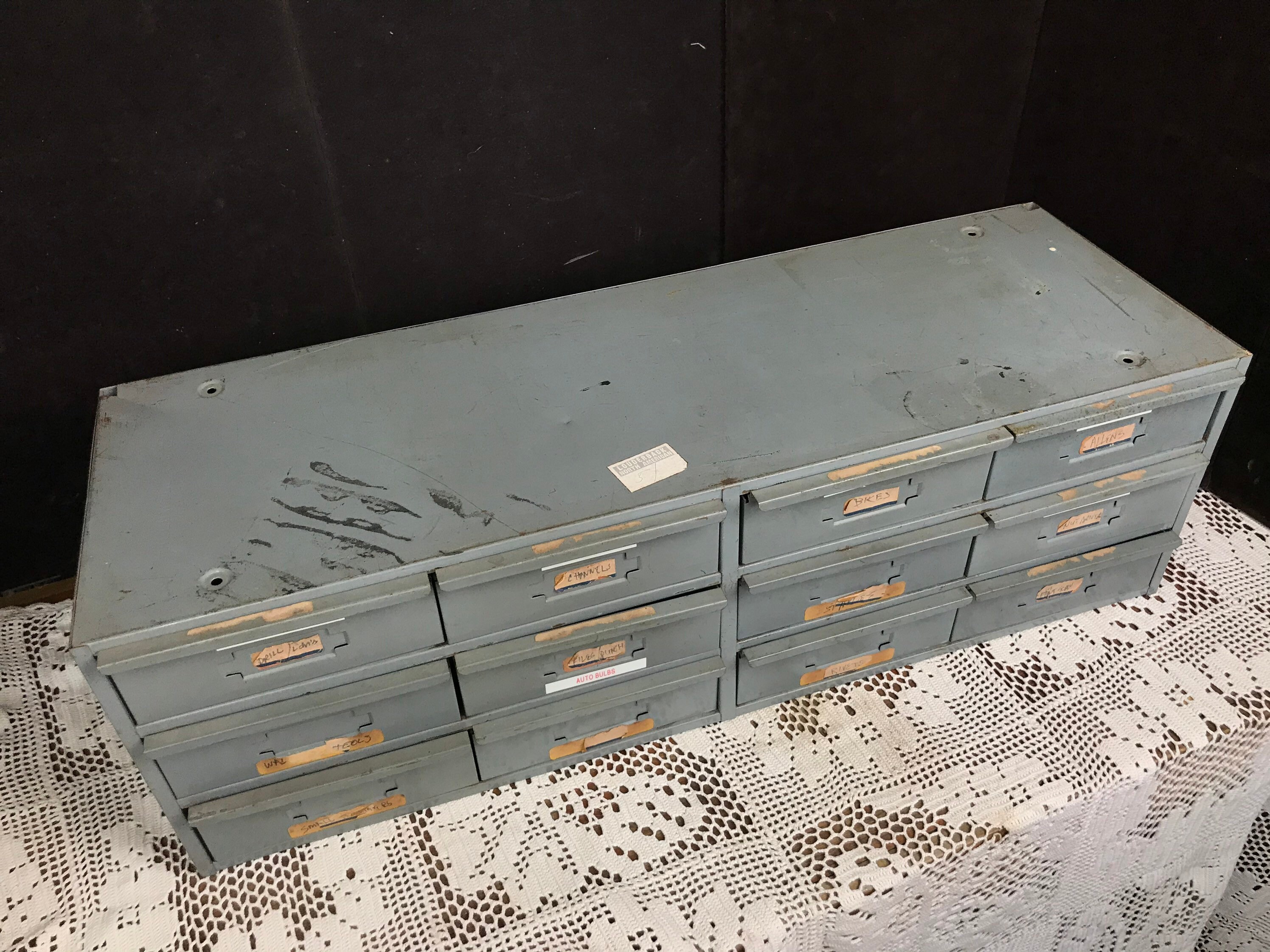 Industrial 12 Drawer Steel Parts Cabinet HALLOWELL Gray Parts Bins ...