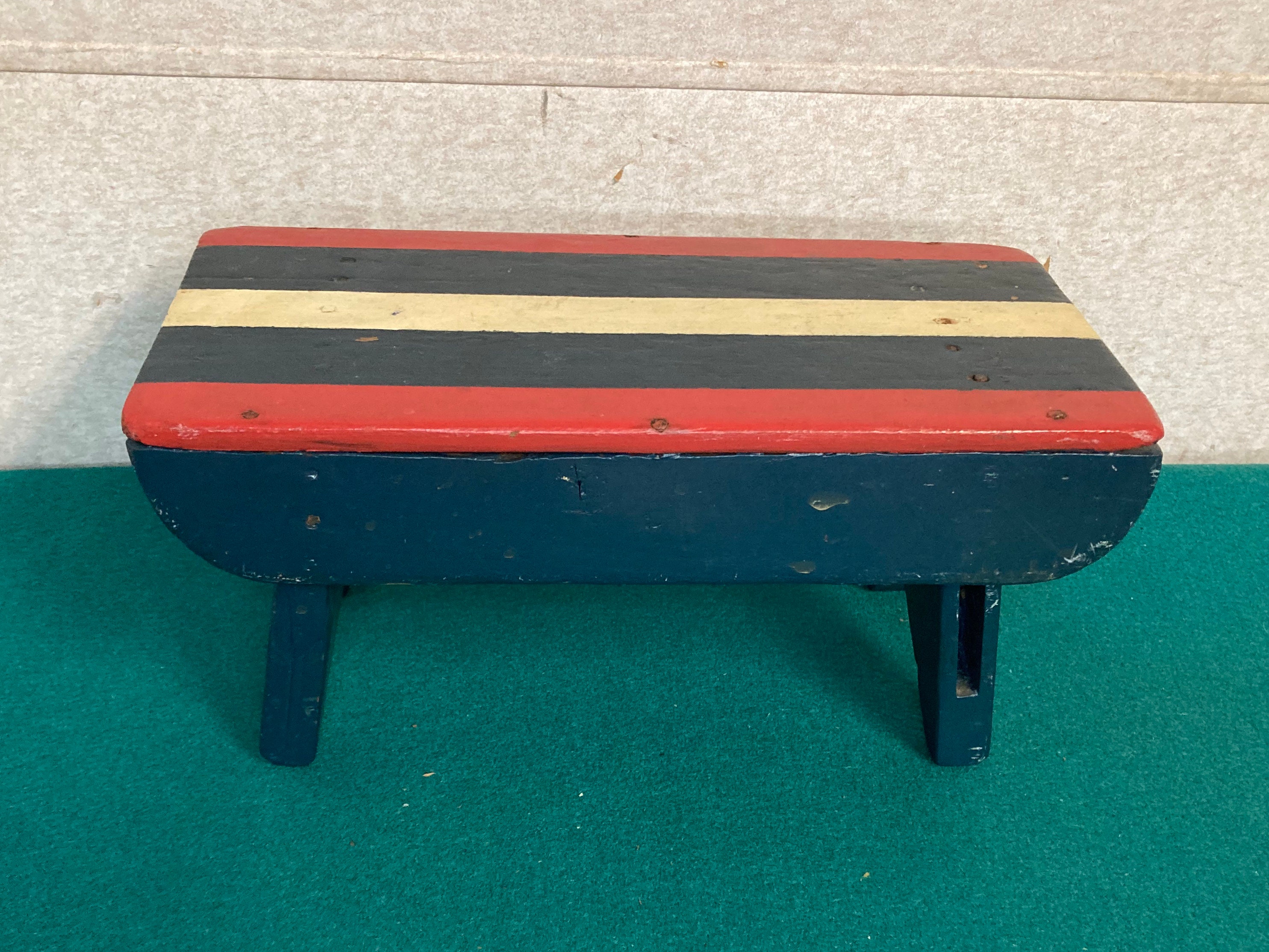1960's Handmade Wooden Stepstool, Red, White, and Blue Homemade Step Stool