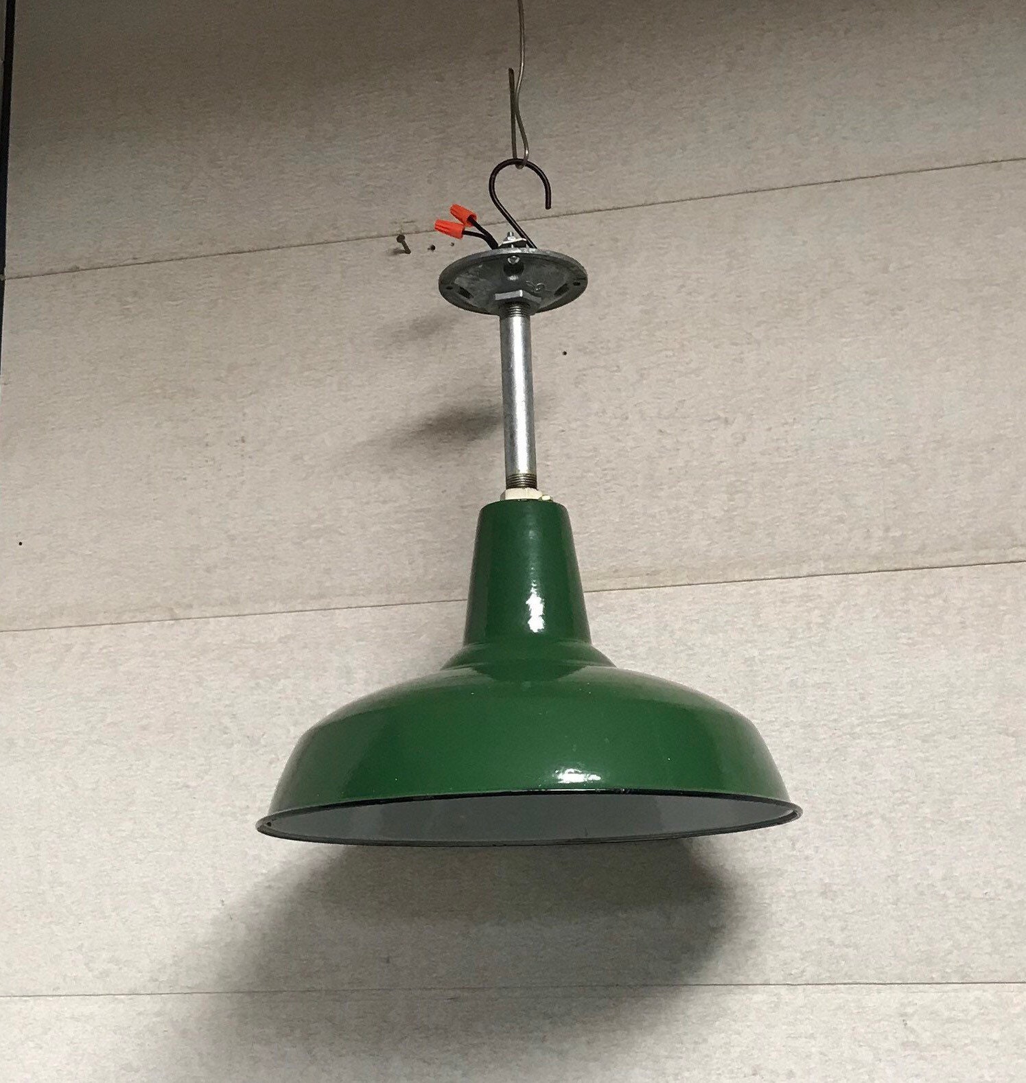Benjamin 14 Green Enamel Hanging Barn Light with Ceiling Canopy and ...