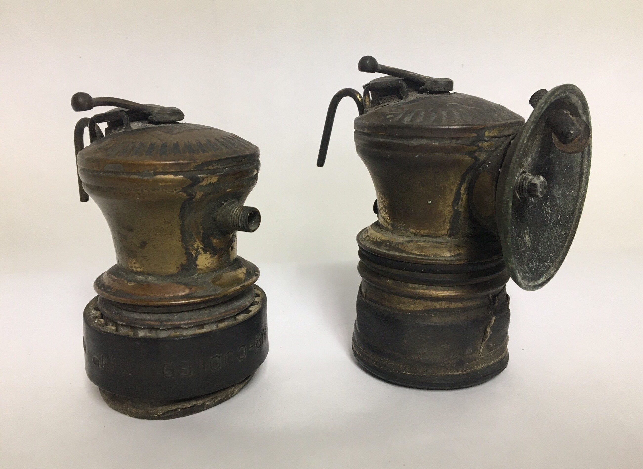 2 Antique Autolite Miner's Headlamps, 1930's Coal Mine, Calcium Carbide ...