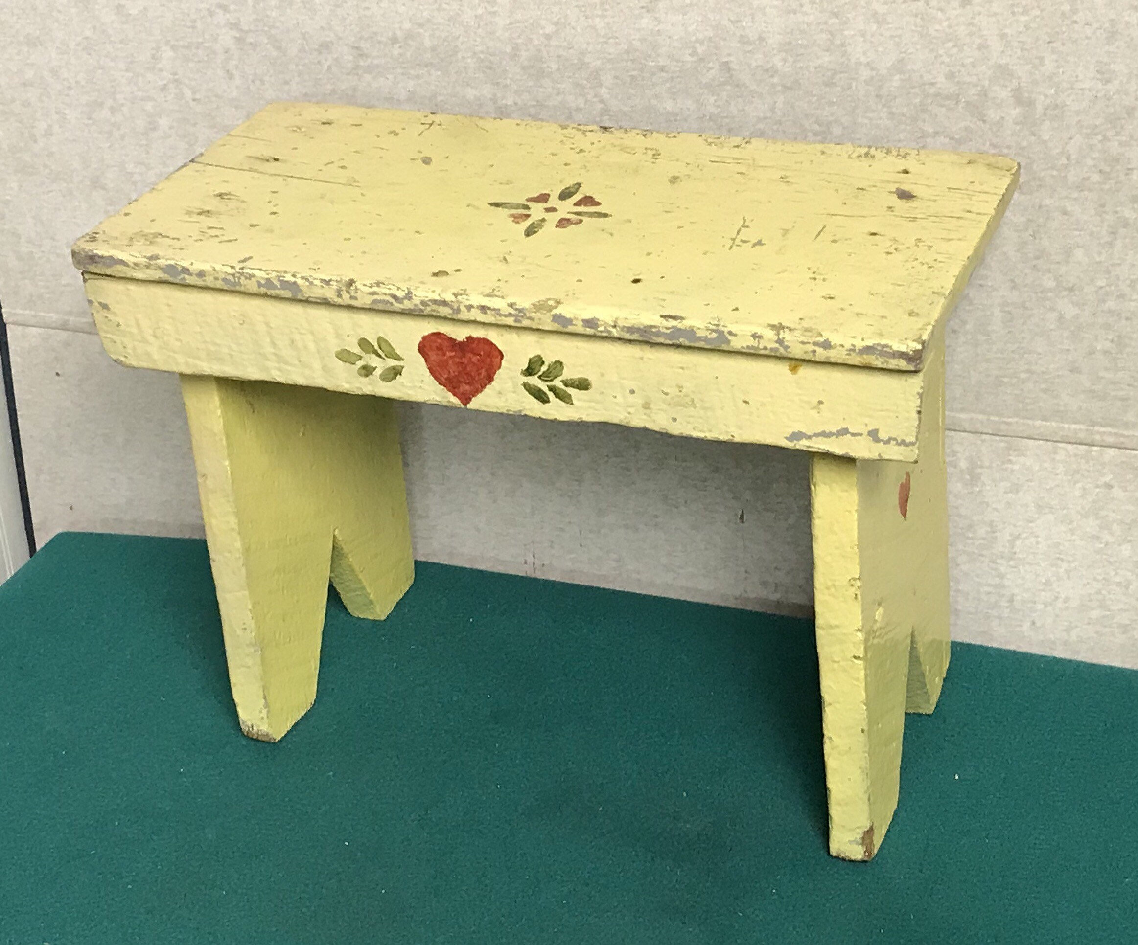 1950's Handmade, Yellow Painted, Shabby Wooden Step Stool, Foot Stool ...