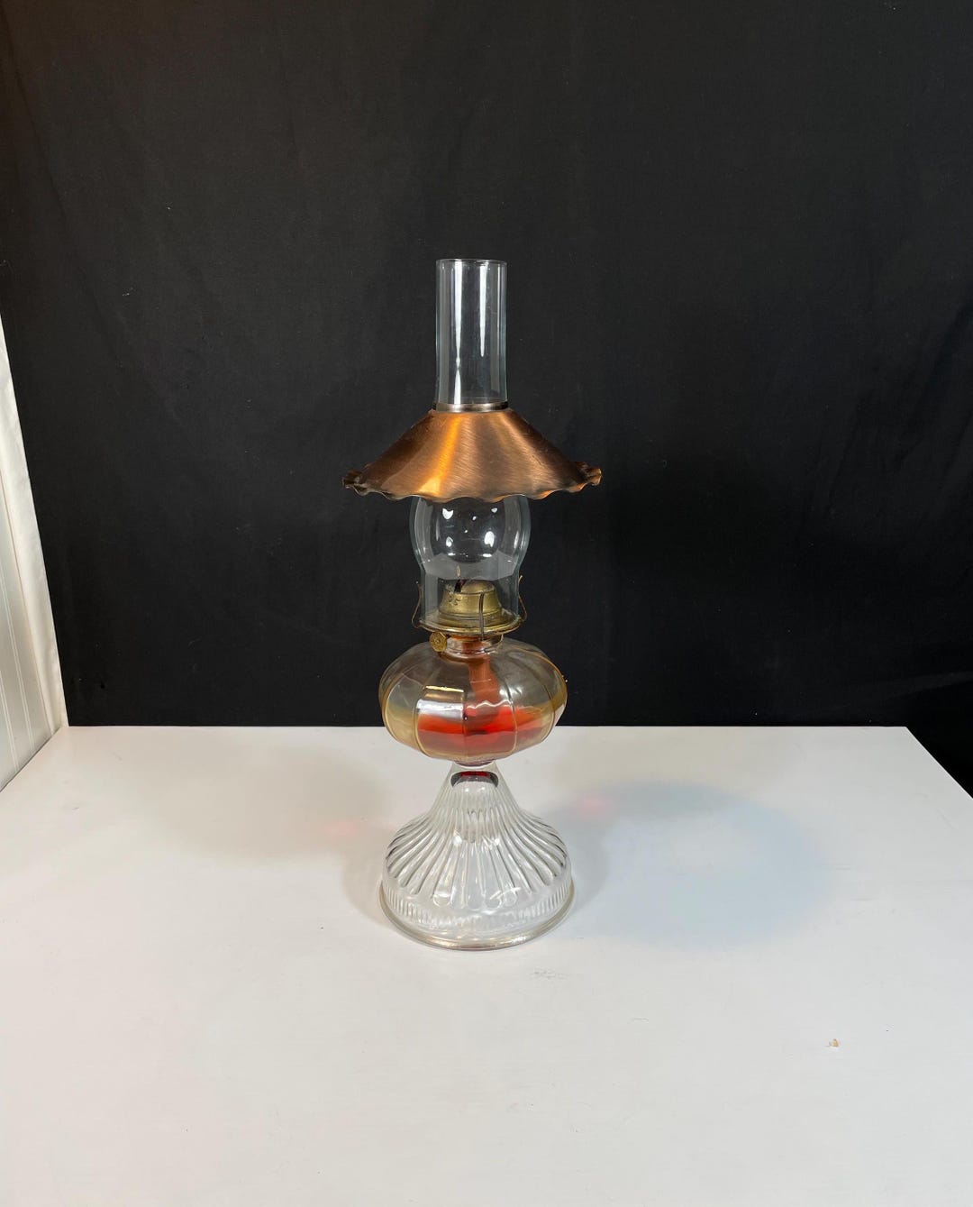Antique Glass Oil Lamp Eagle Burner With Chimney and Metal Reflector ...