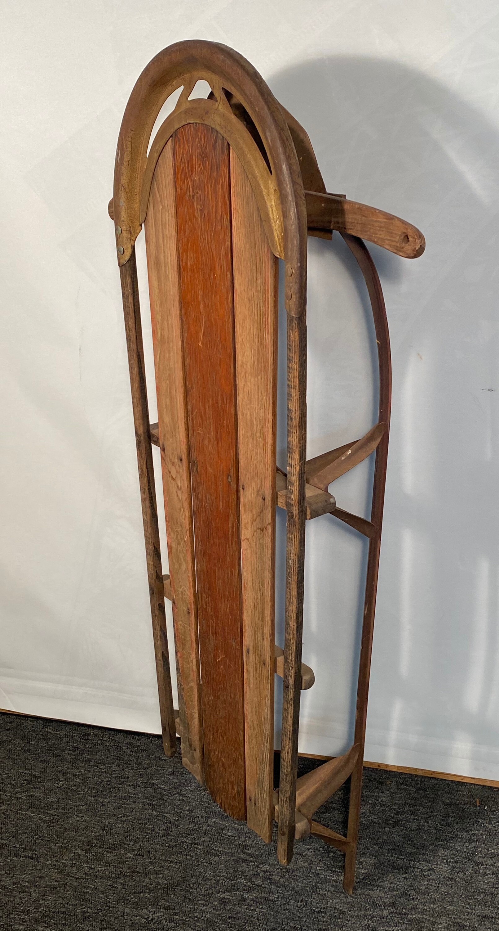 1940's Sky Plane Wooden Snow Sled, 46 Metal Runners Sled