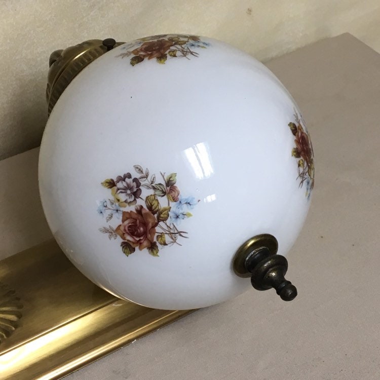 Double Arm Wall Sconce, MCM Vanity Light Fixture, Painted Floral Glass ...