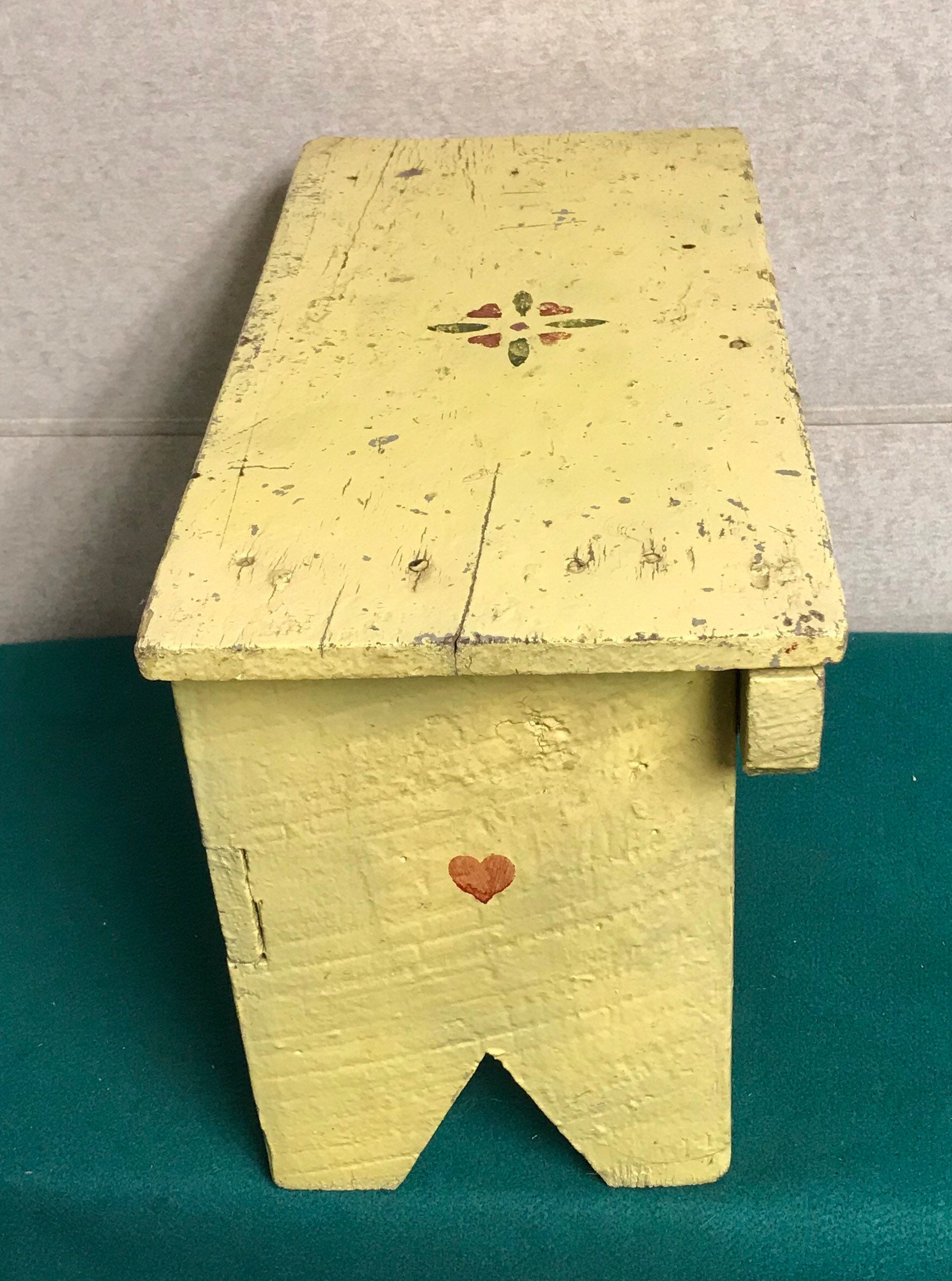 1950's Handmade, Yellow Painted, Shabby Wooden Step Stool, Foot Stool ...