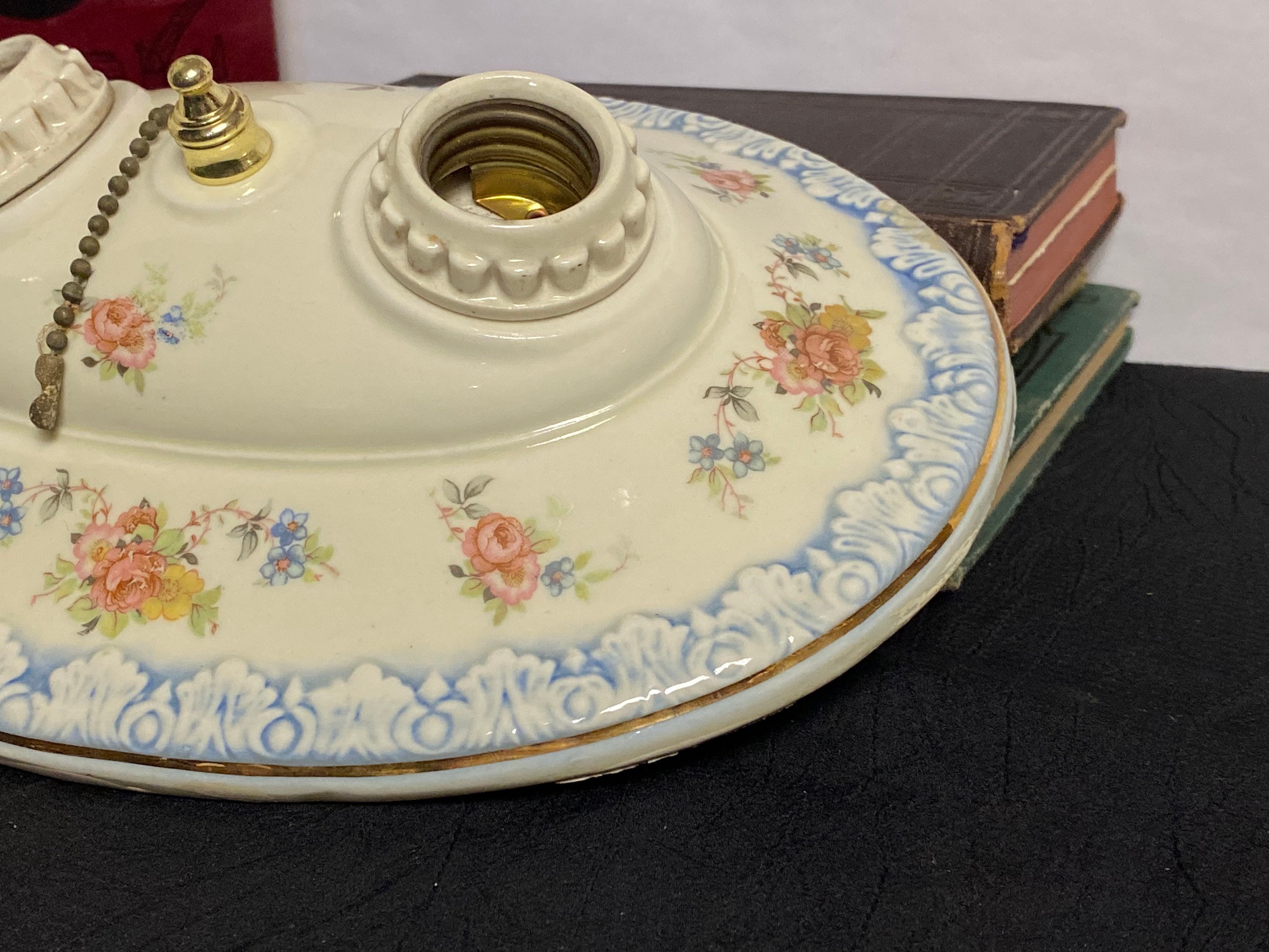 A Set of Two (2) Antique Porcelier 2 Bulb Ceramic Ceiling Light Fixture ...