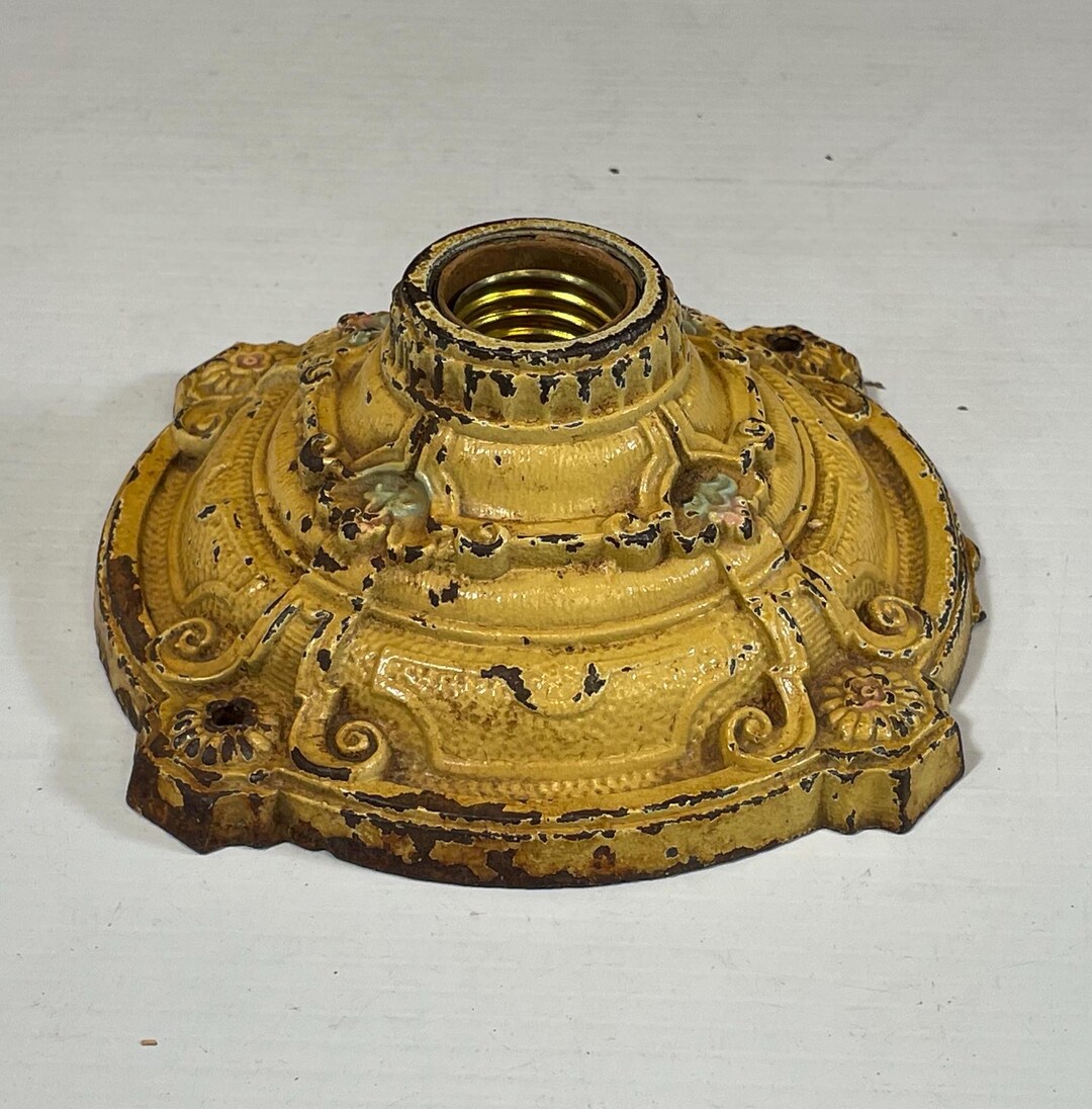Antique 1920's Cast Iron Ceiling Light Fixture With Hand Painted ...