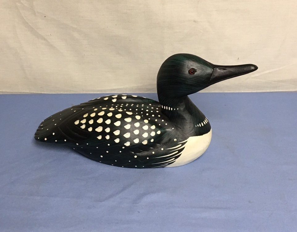 Hand Carved Wooden Loon Decoy, Duck Decoy, Hunting Lodge, Cabin Decor ...