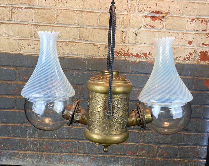 Antique Angle Lamp Co. NY Brass Two Arm Hanging Oil Kerosene Lamp - Etsy