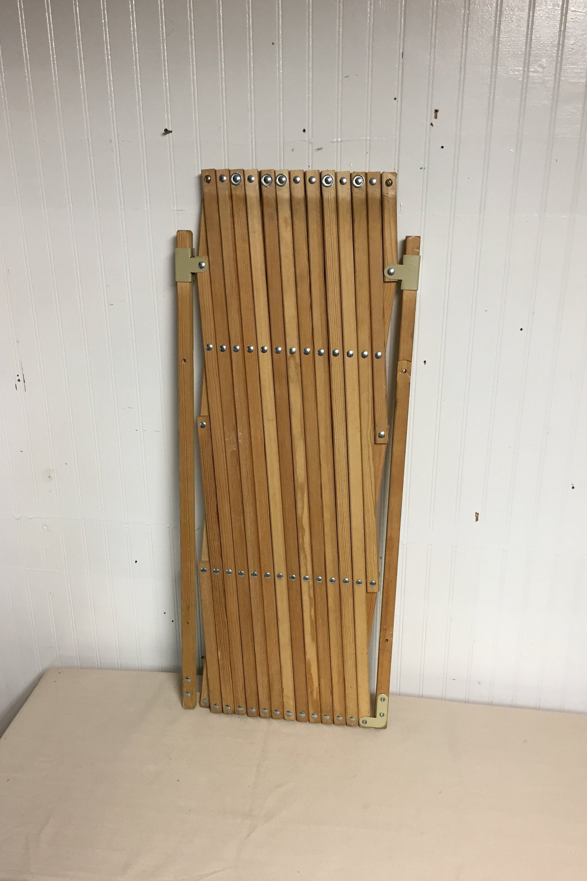 Vintage Wooden Folding Safety Gate, Expanding Gate, Accordion Gate