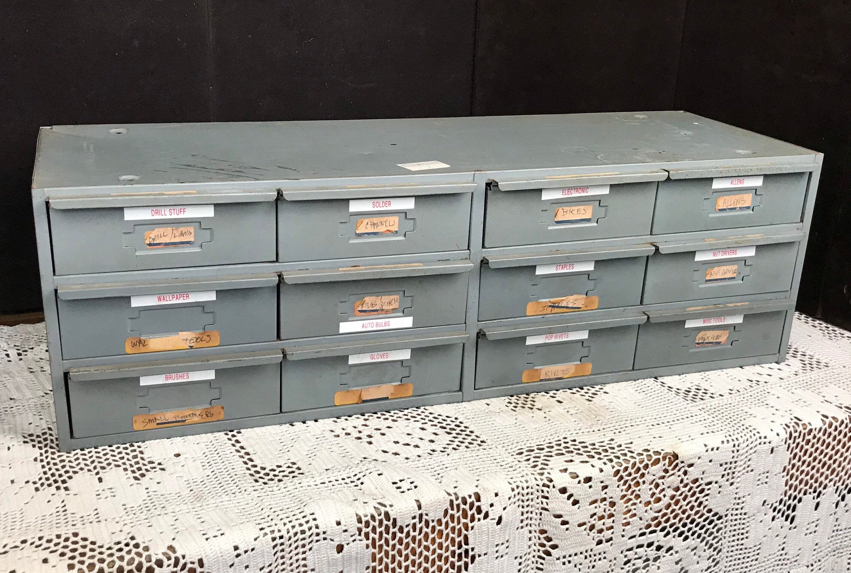 Industrial 12 Drawer Steel Parts Cabinet HALLOWELL Gray Parts Bins ...
