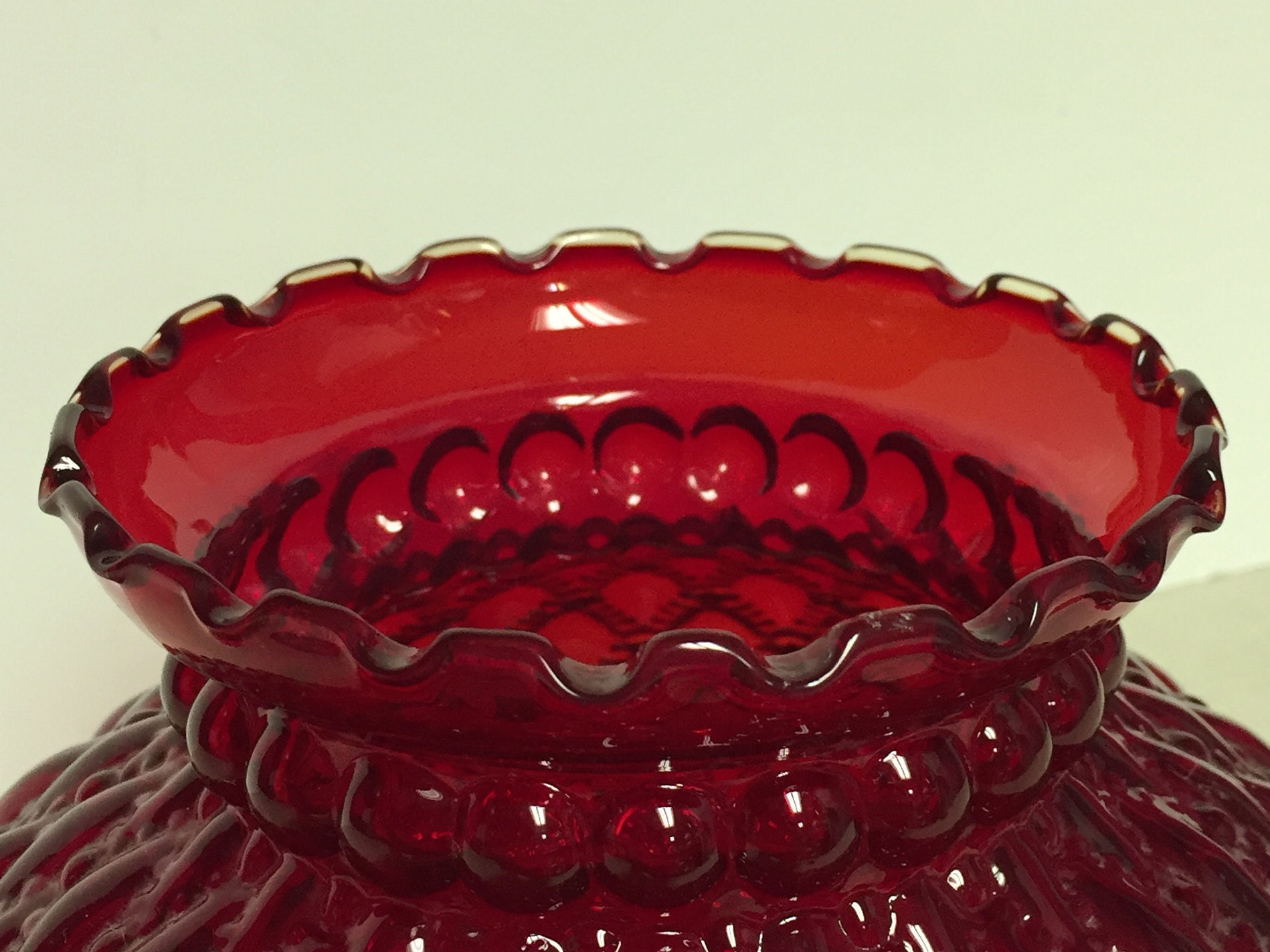 Antique Fenton Ruby Red Diamond Quilt Glass Hurricane Lamp Shade, GWTW ...