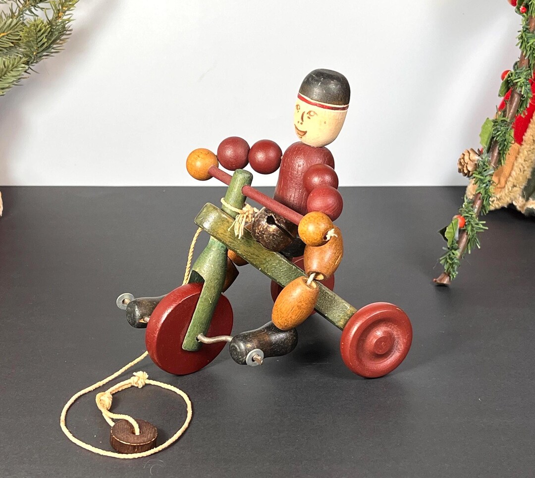Louis Nichole Wood Bead Boy on Tricycle, Pull Toy, 1983 - Etsy