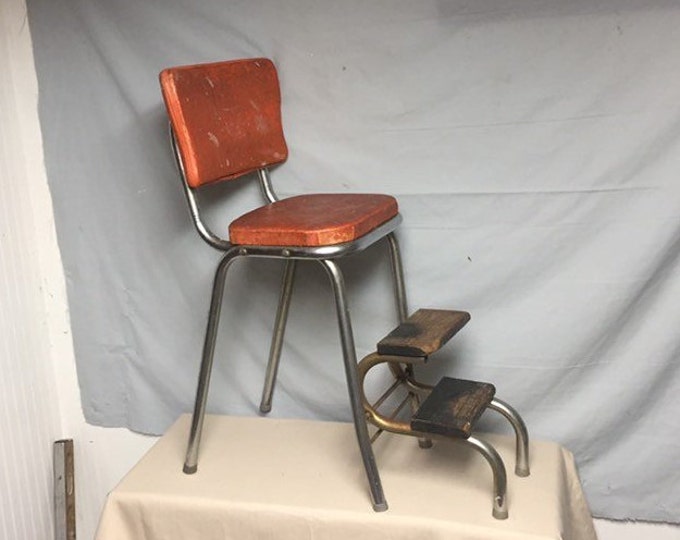 Shabby Red Early 1950's COSCO Metal Step Stool Chair With Pull Out ...