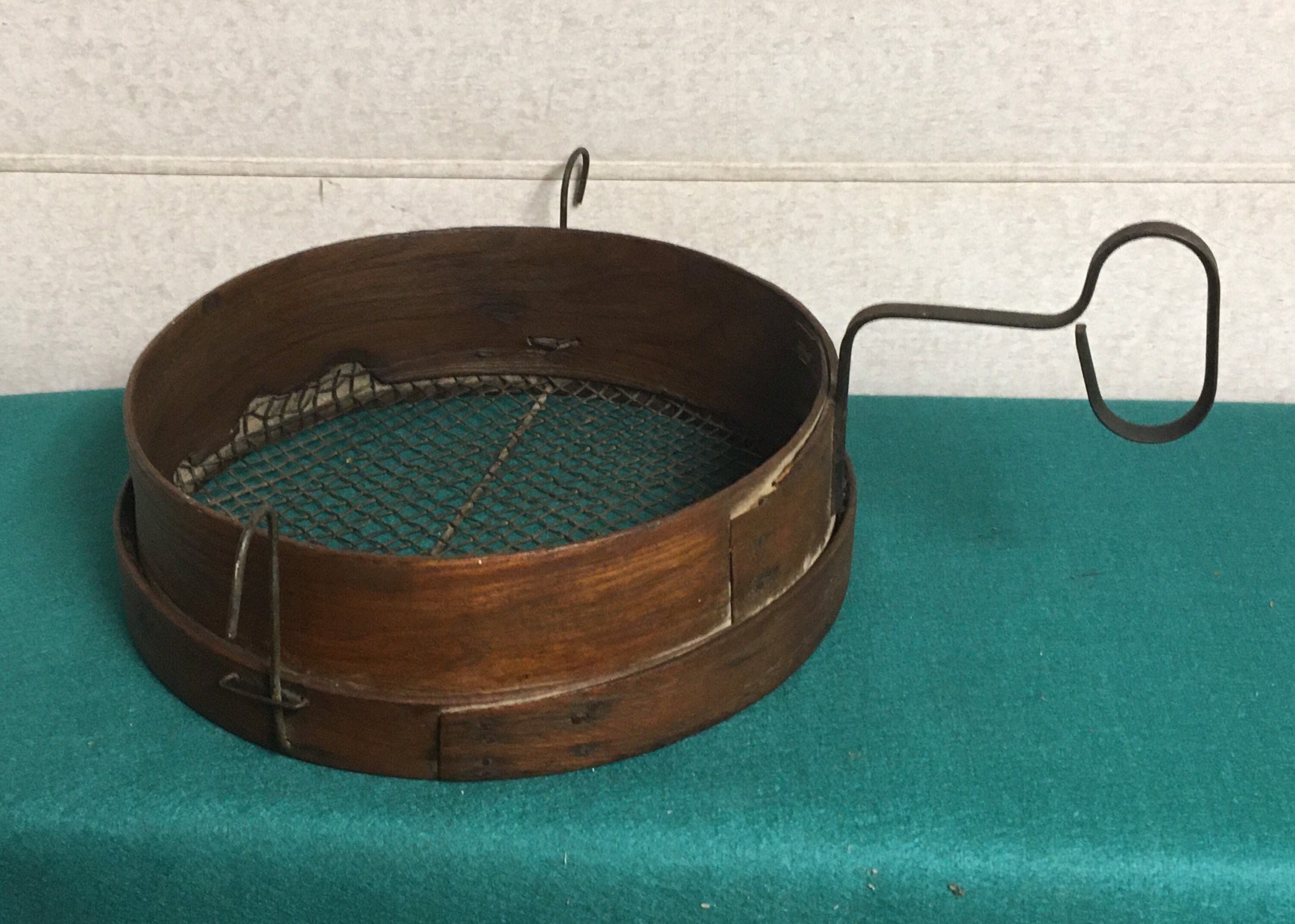 Antique Bentwood Grain Sifter With Cast Iron Handle, Primitive Sieve