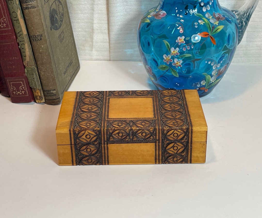 Pyrography Wood Box With Hinged Lid Box - Etsy