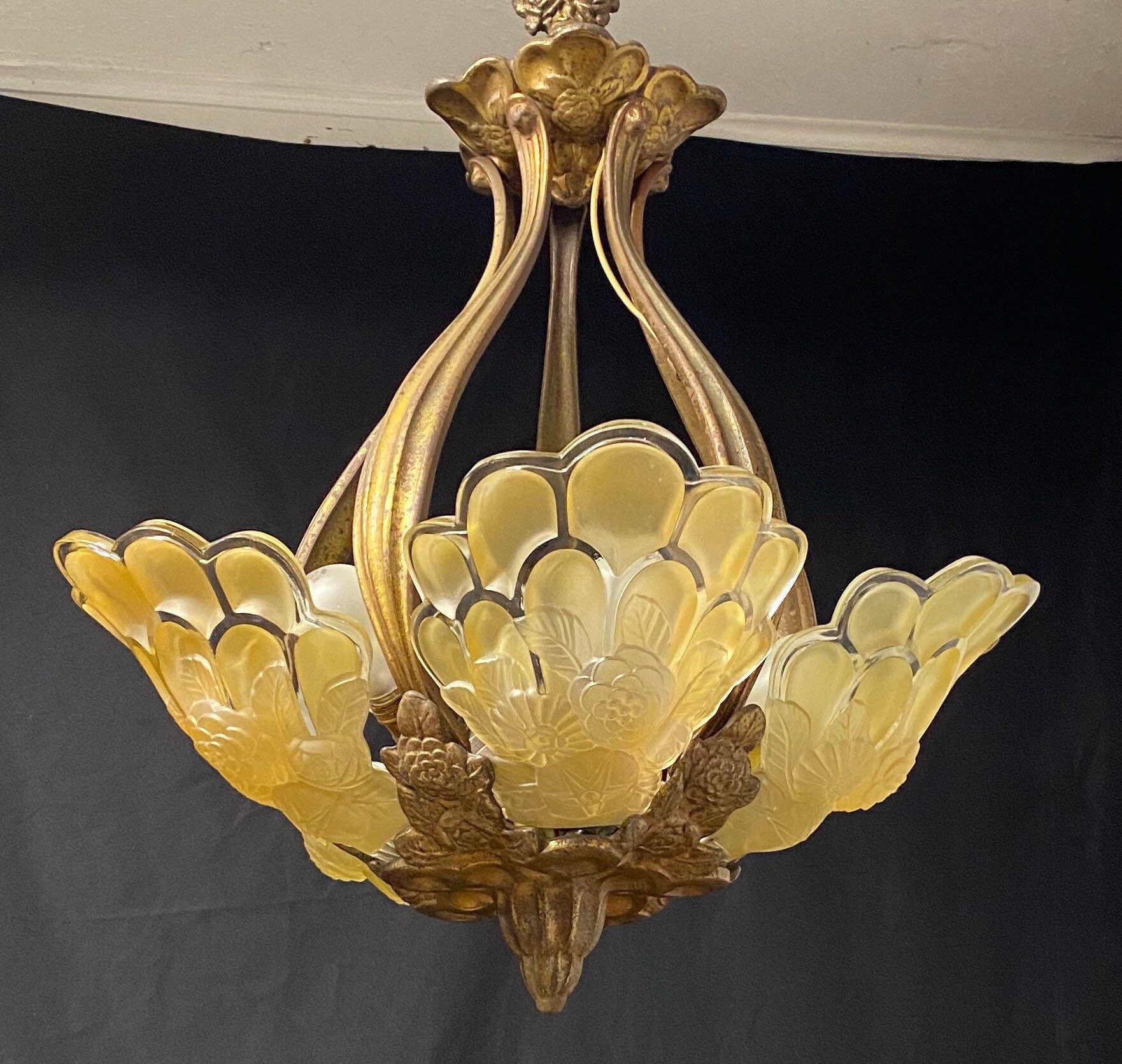 Art Deco, Reuben Haley Martele 5 Slip Shade Hanging Light, Consolidated ...