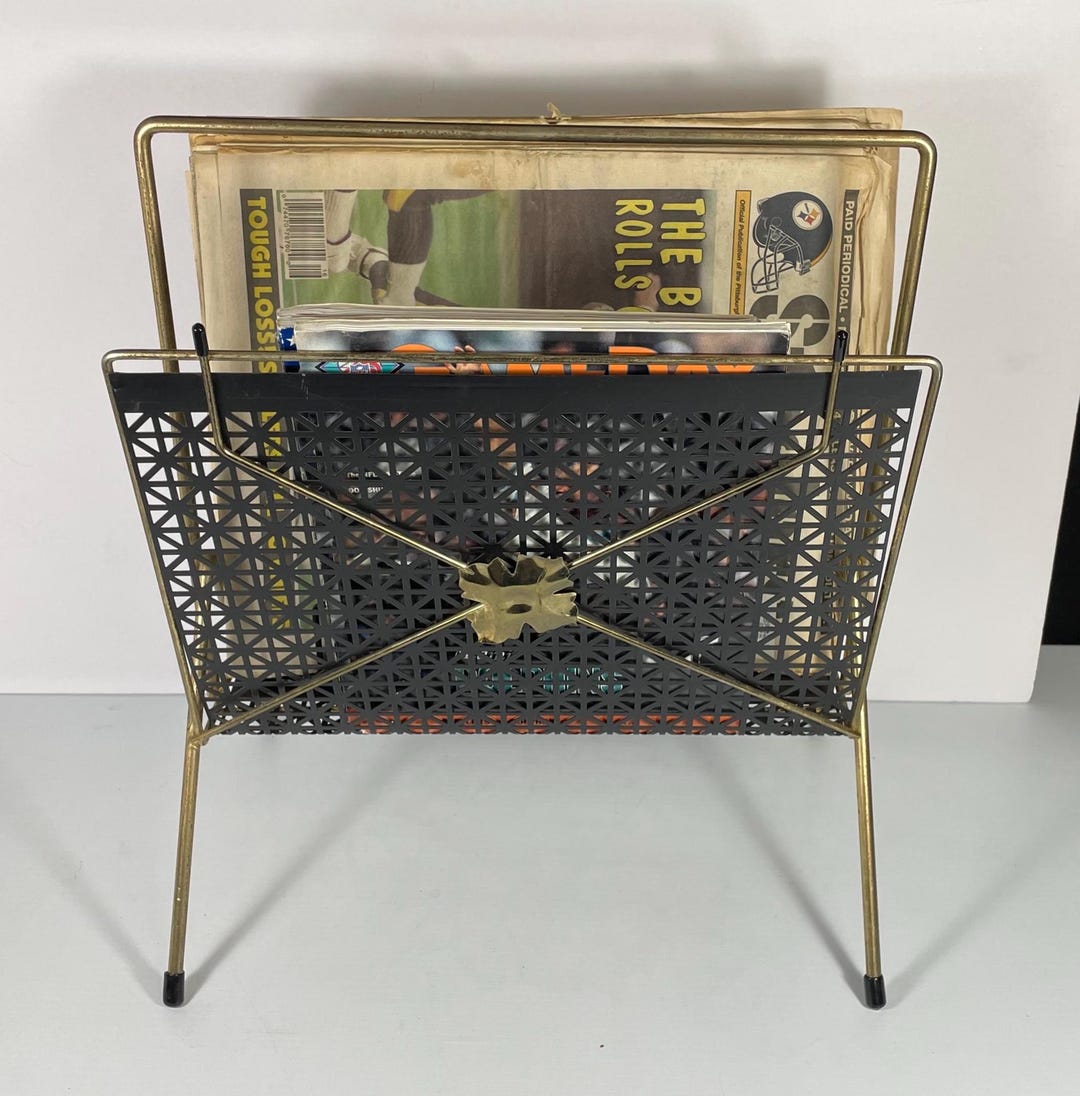 Mid Century Metal Wire Magazine Rack, Atomic Era, Gold Tone Wire Rack ...