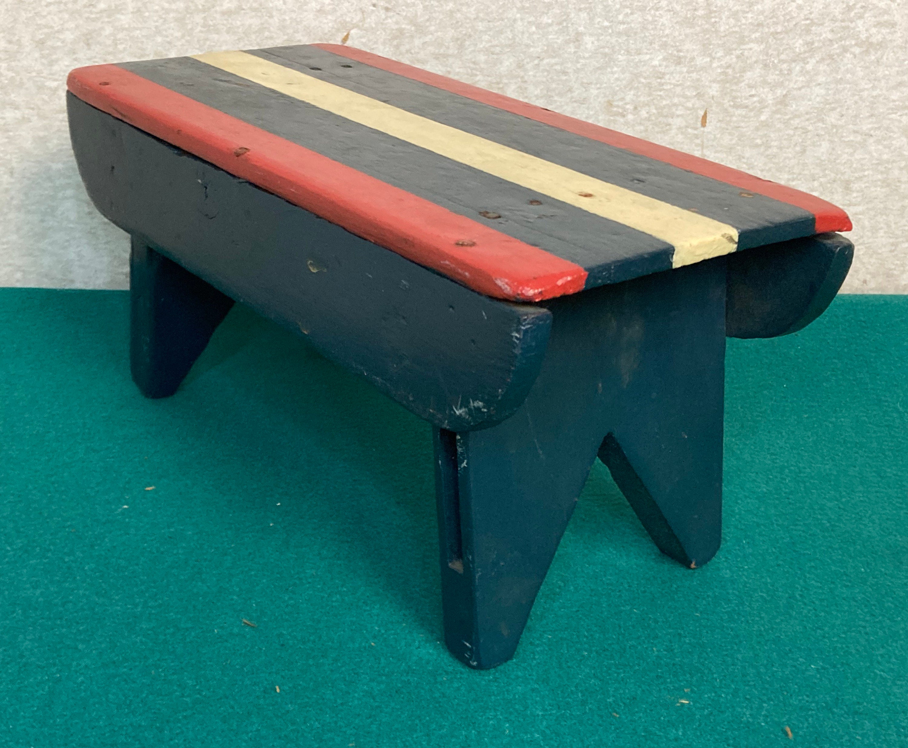 1960's Handmade Wooden Stepstool, Red, White, and Blue Homemade Step Stool